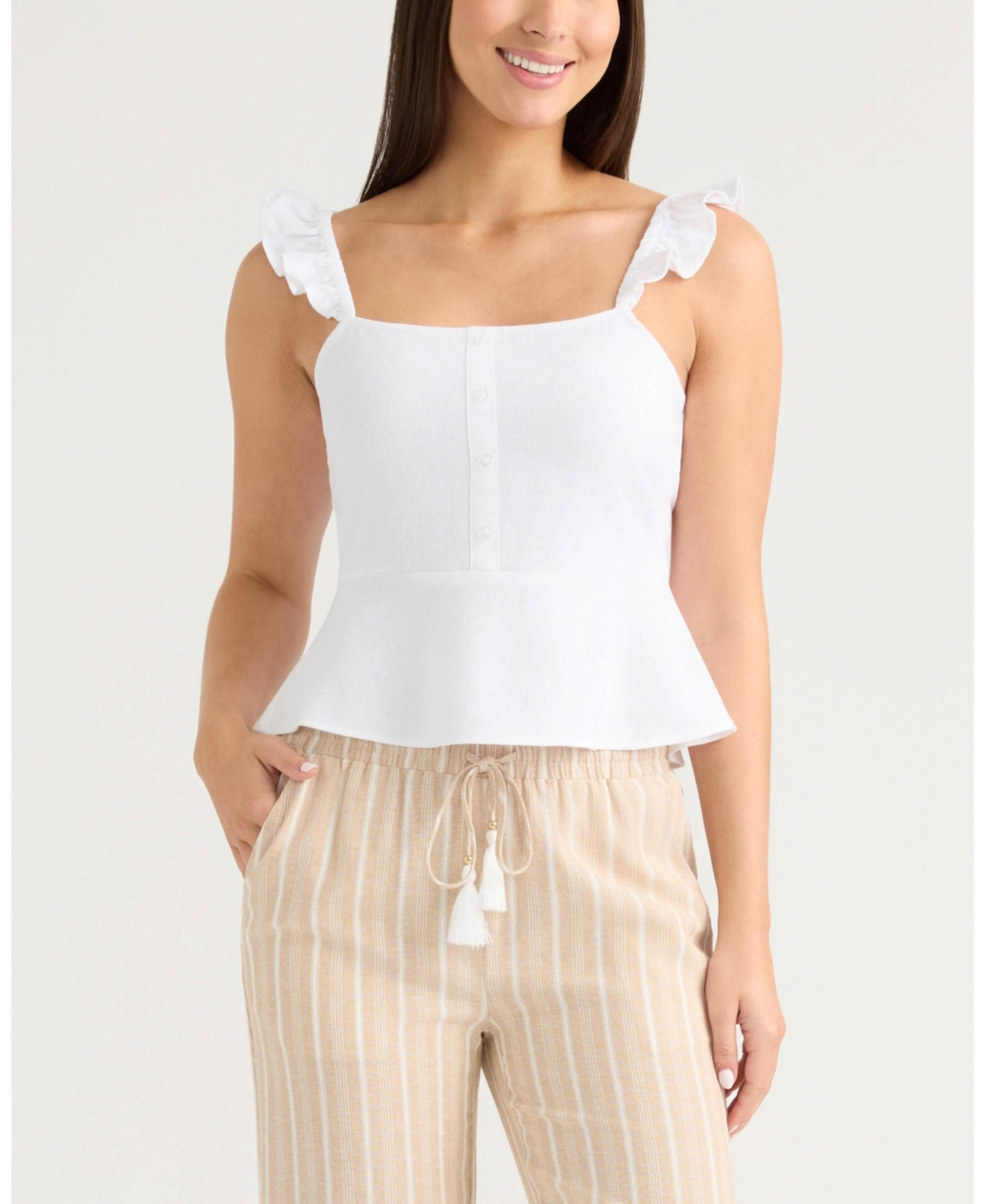 Click here for Ellen Tracy Womens Ruffle Sleeve Top - White prices