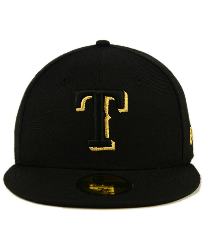 New Era Texas Rangers Black On Metallic Gold 59FIFTY Fitted Cap - Macy's