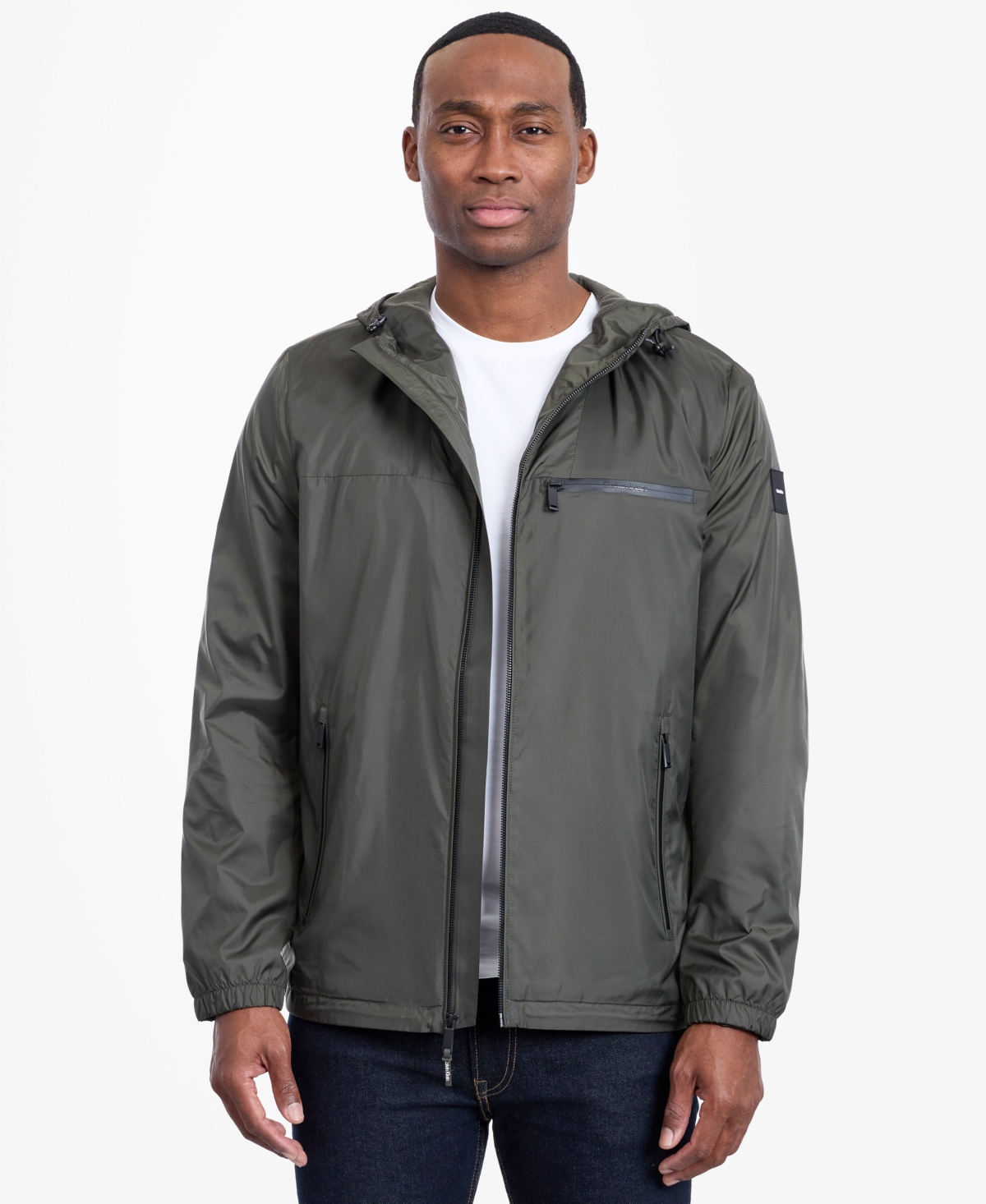 Click here for Calvin Klein Mens Logo Hooded Windbreaker - Olive prices