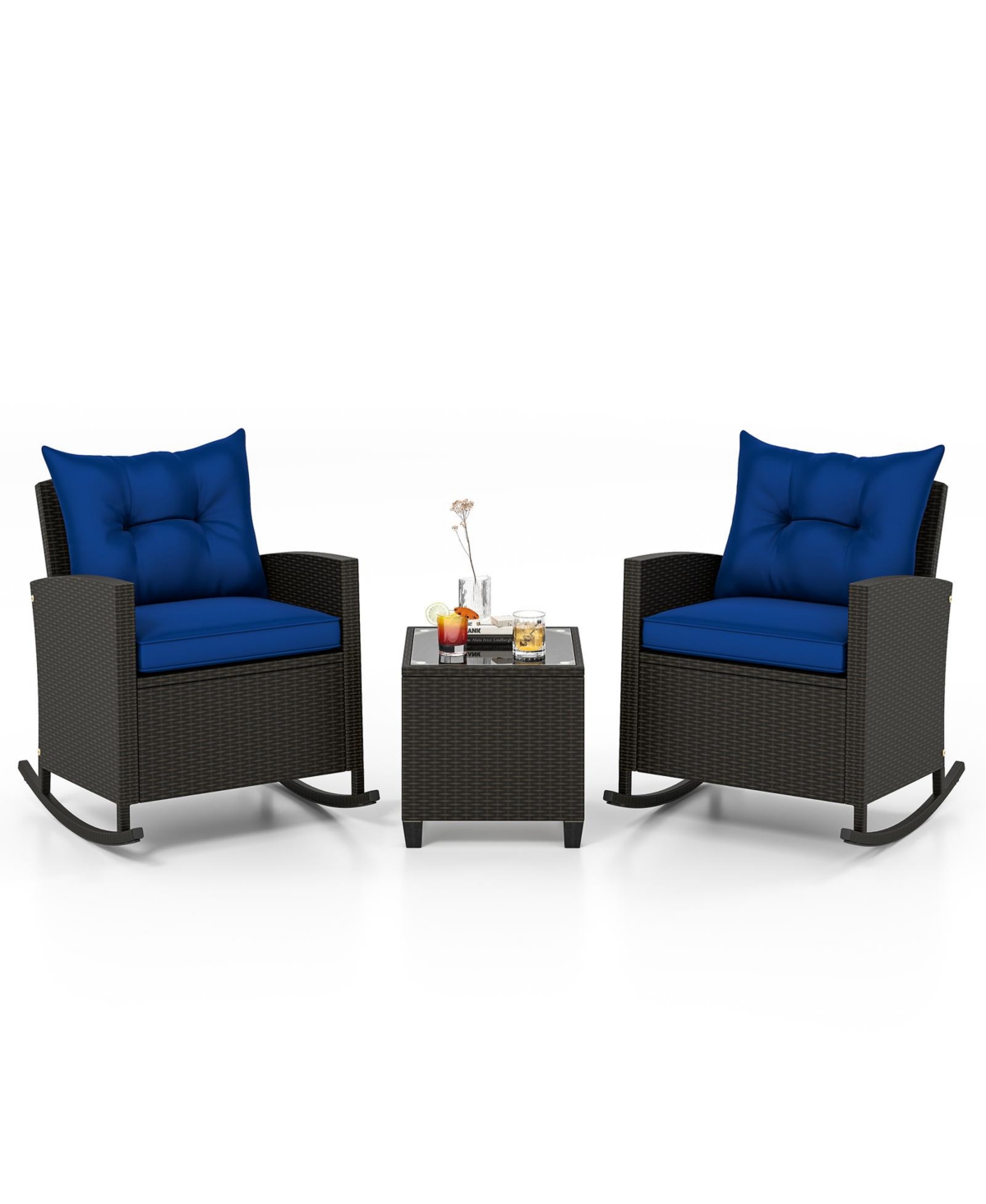 Click here for Gymax Set of 3 Wicker Rocking Set Tempered Glass T... prices