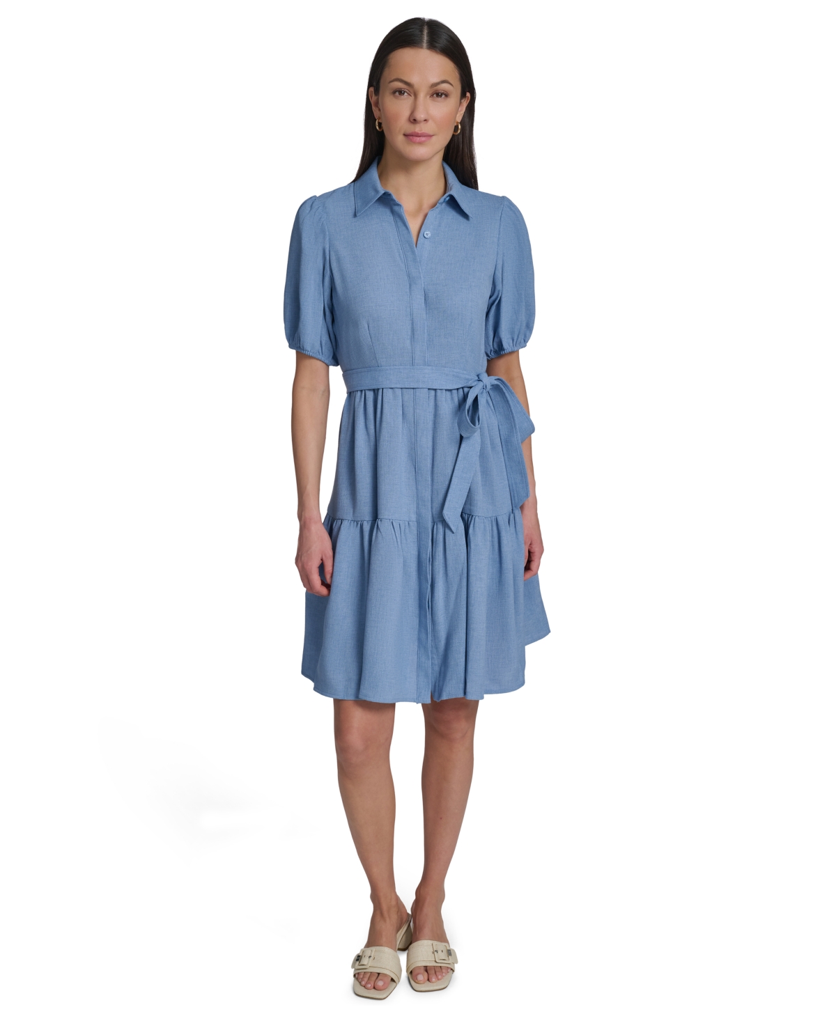 Click here for Calvin Klein Womens Puff-Sleeve Collared Shirtdres... prices