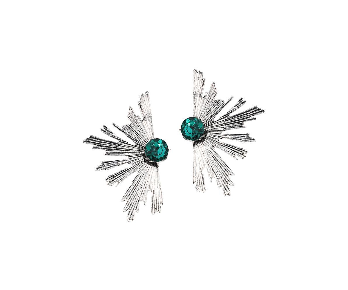 Click here for Sohi Metallic Flora Drop Earrings - Green prices