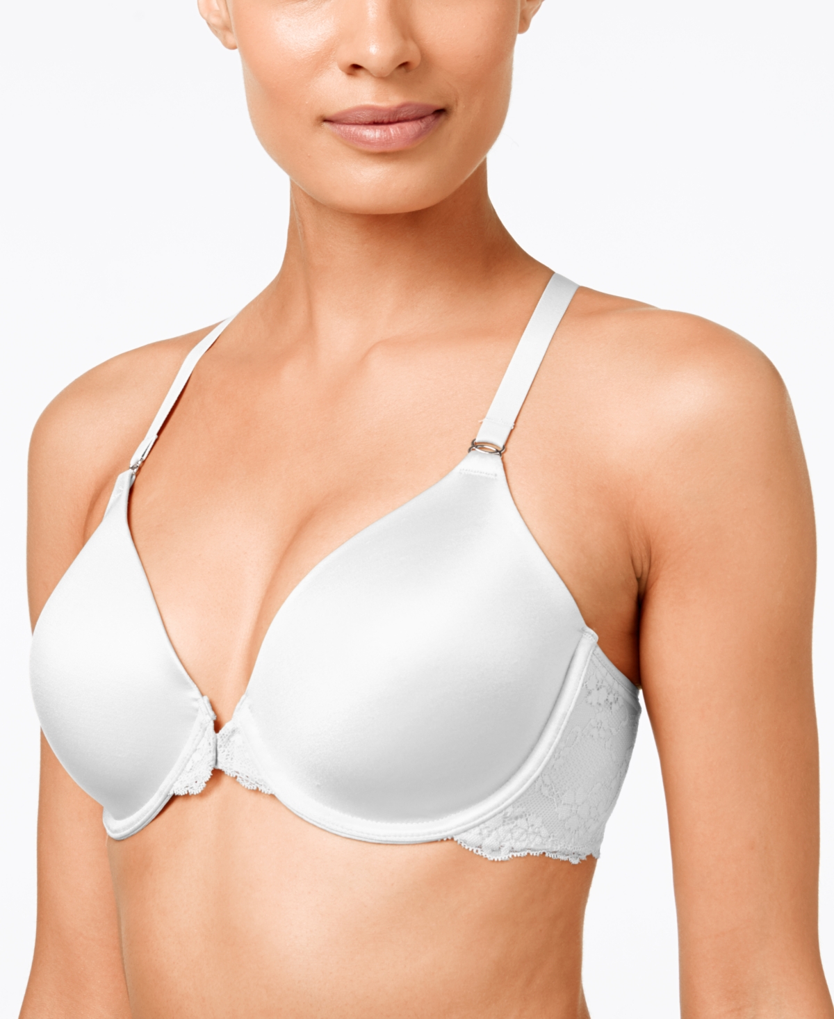 Maidenform One Fab Fit Lace Plunge Racerback Underwire Full Coverage Bra 07112  D  White