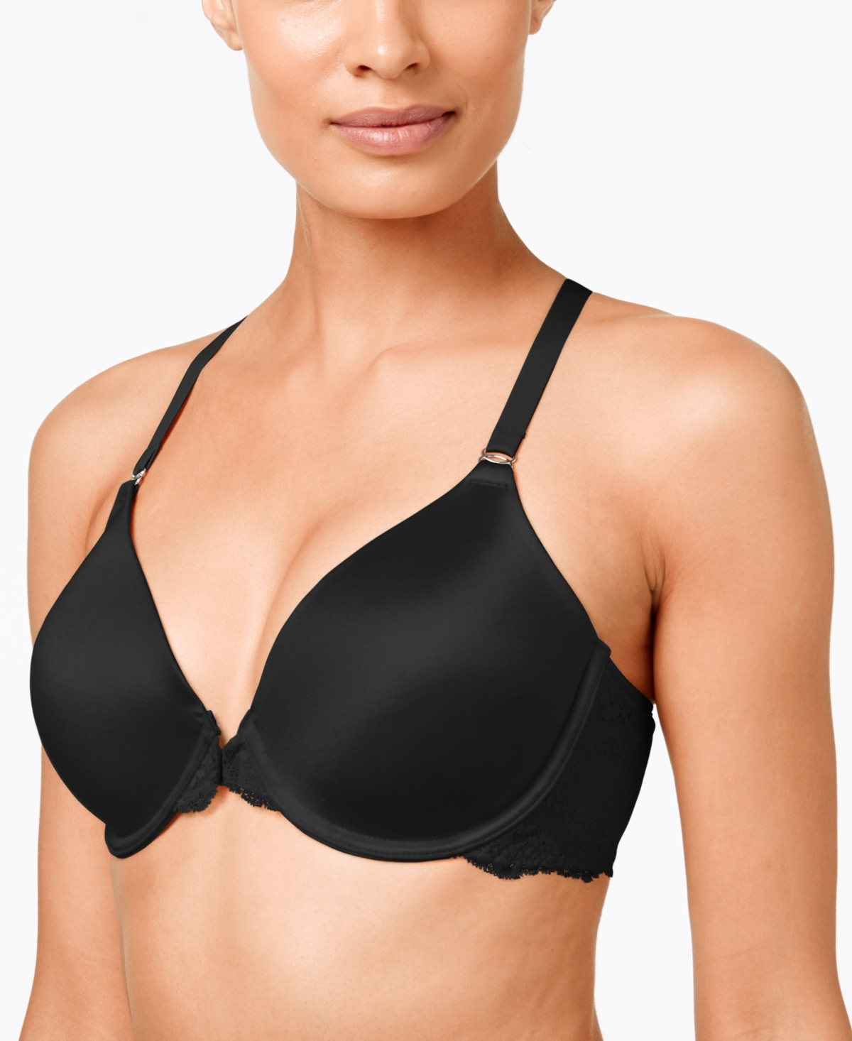 Maidenform One Fab Fit Lace Plunge Racerback Underwire Full Coverage Bra 07112  D  Black