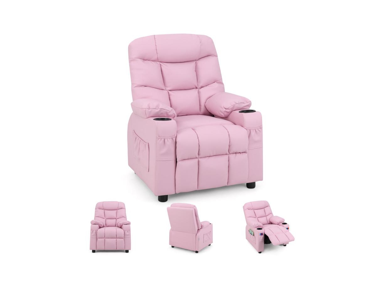 Click here for Kids Recliner Chair with Cup Holders - Light Pink prices