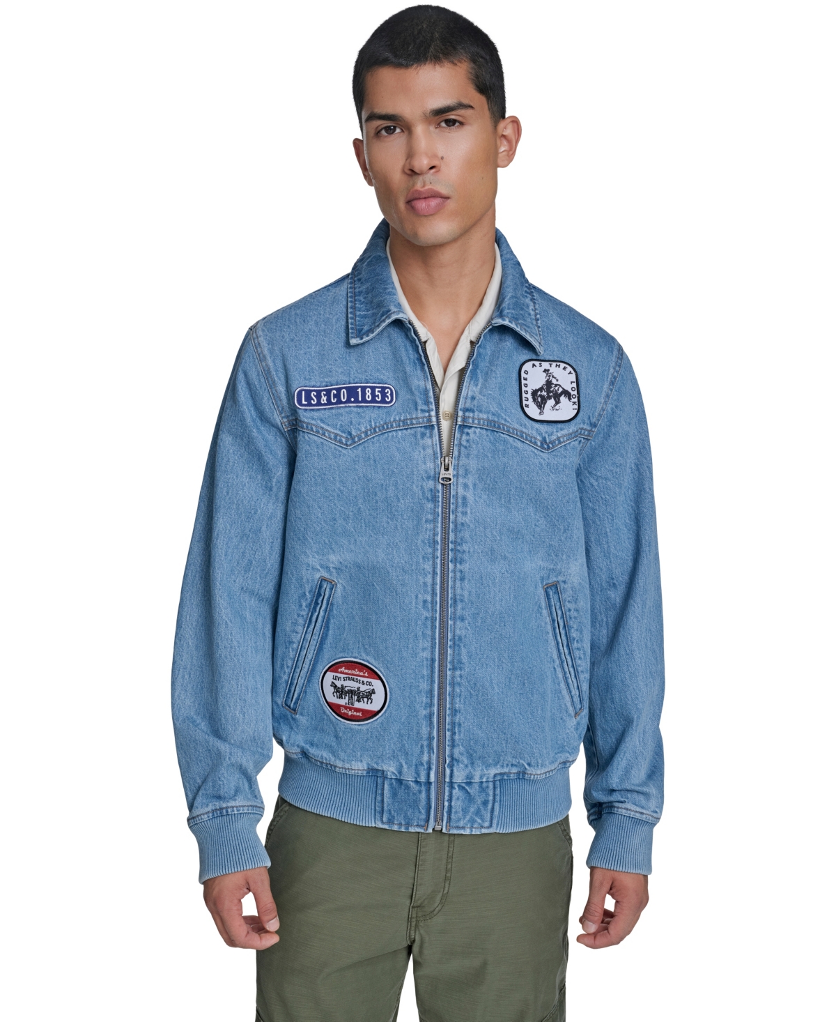 Click here for Levis Mens Cotton Western Bomber Jacket - Light Wa... prices