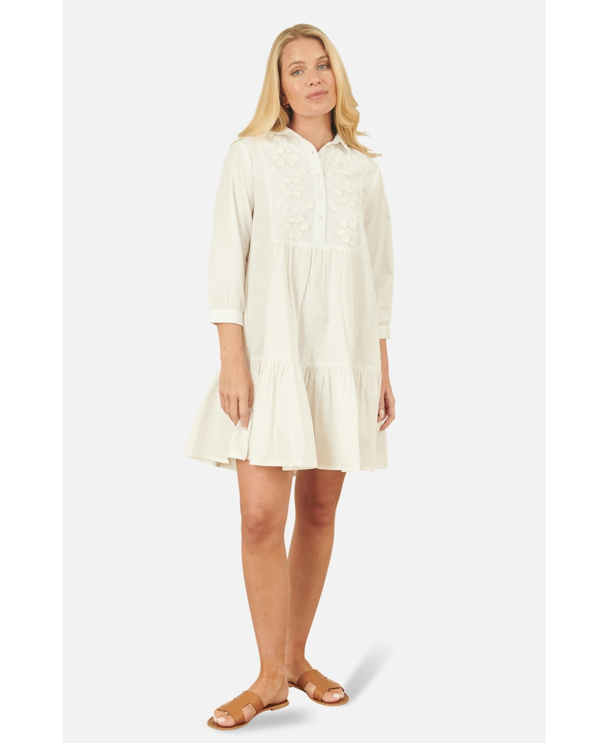 Click here for Yumi Womens Cotton Flower Tunic Dress - White prices