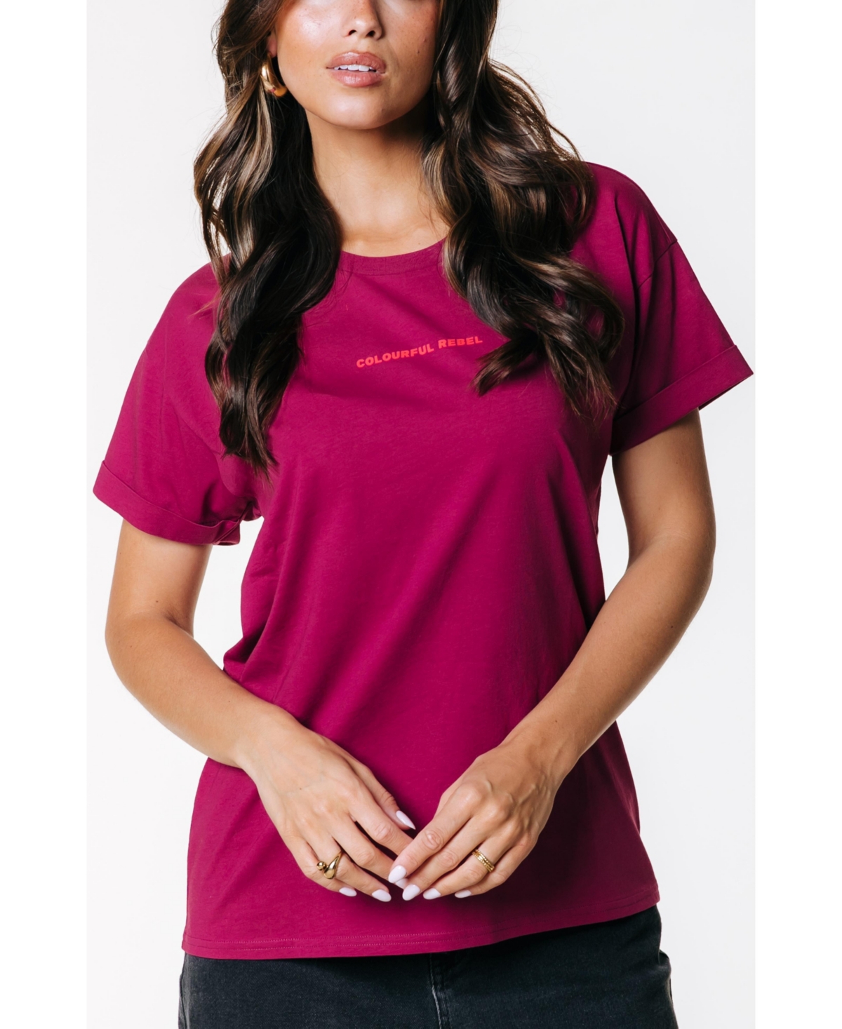 Click here for Colourful Rebel Womens Uni Logo Boxy Tee - Bordeau... prices