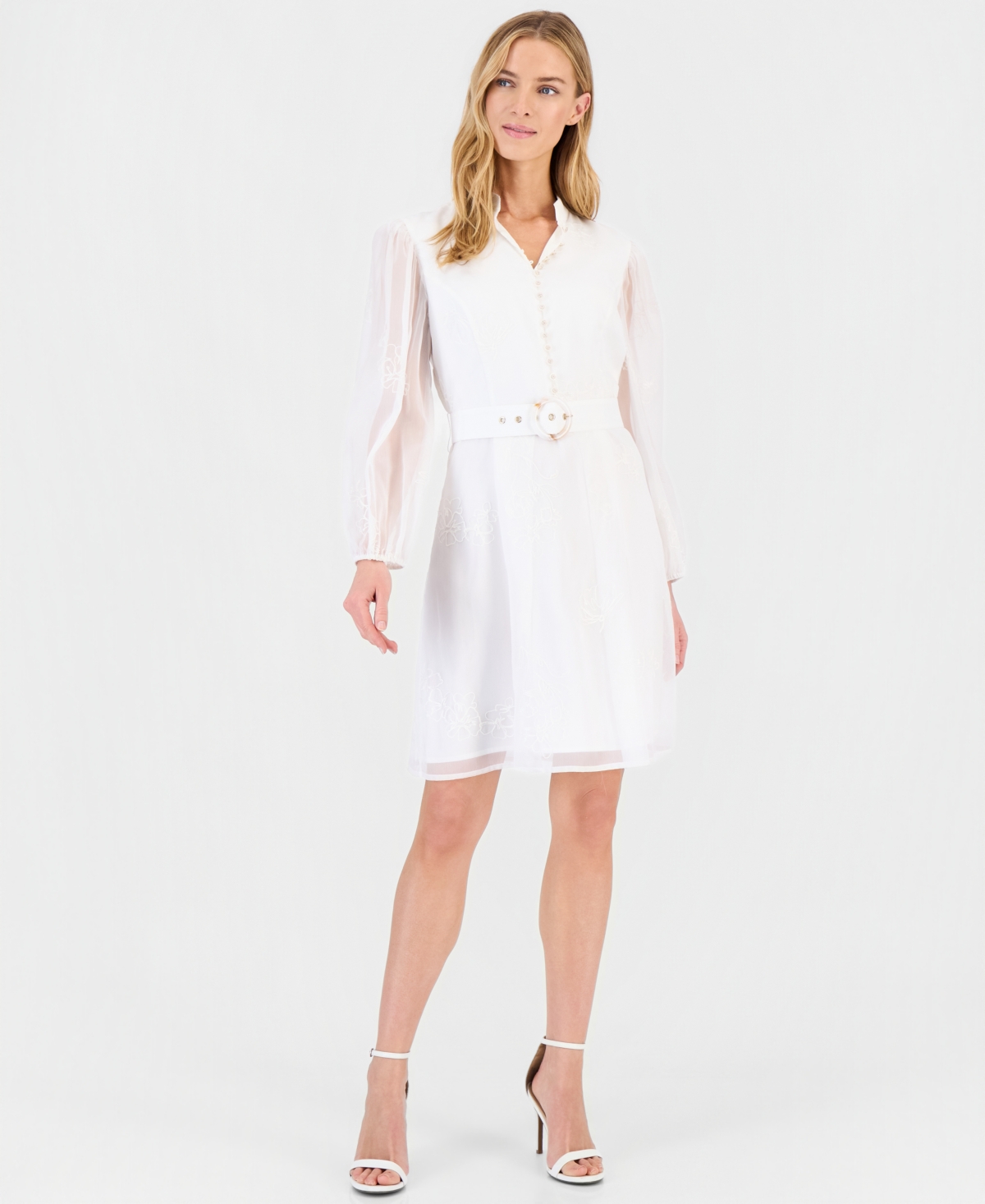 Click here for Tahari Asl Womens Long-Sleeve Belted Embroidered D... prices