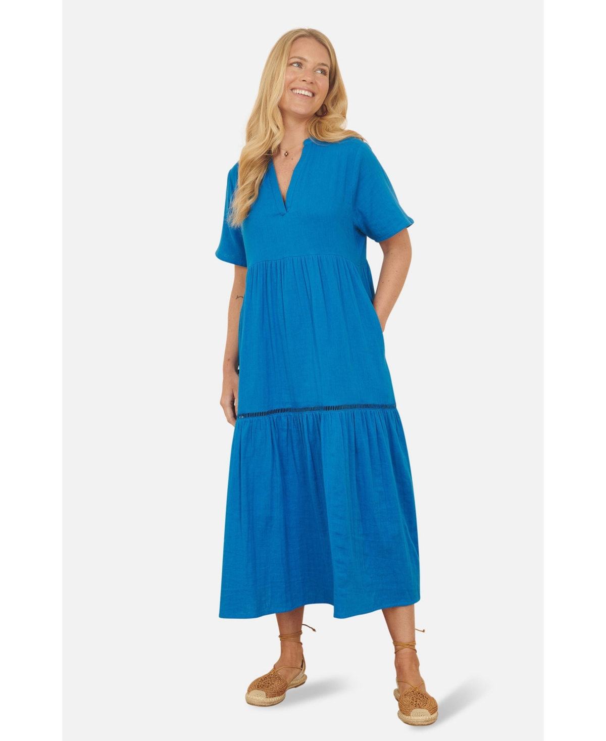 Click here for Yumi Womens Cotton Kaftan Midi Dress - Blue prices