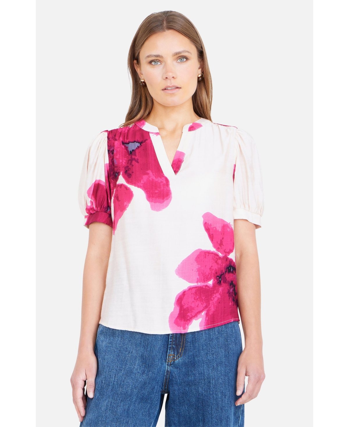 Click here for Yumi Womens Watercolour Viscose Floral Top - Pink prices