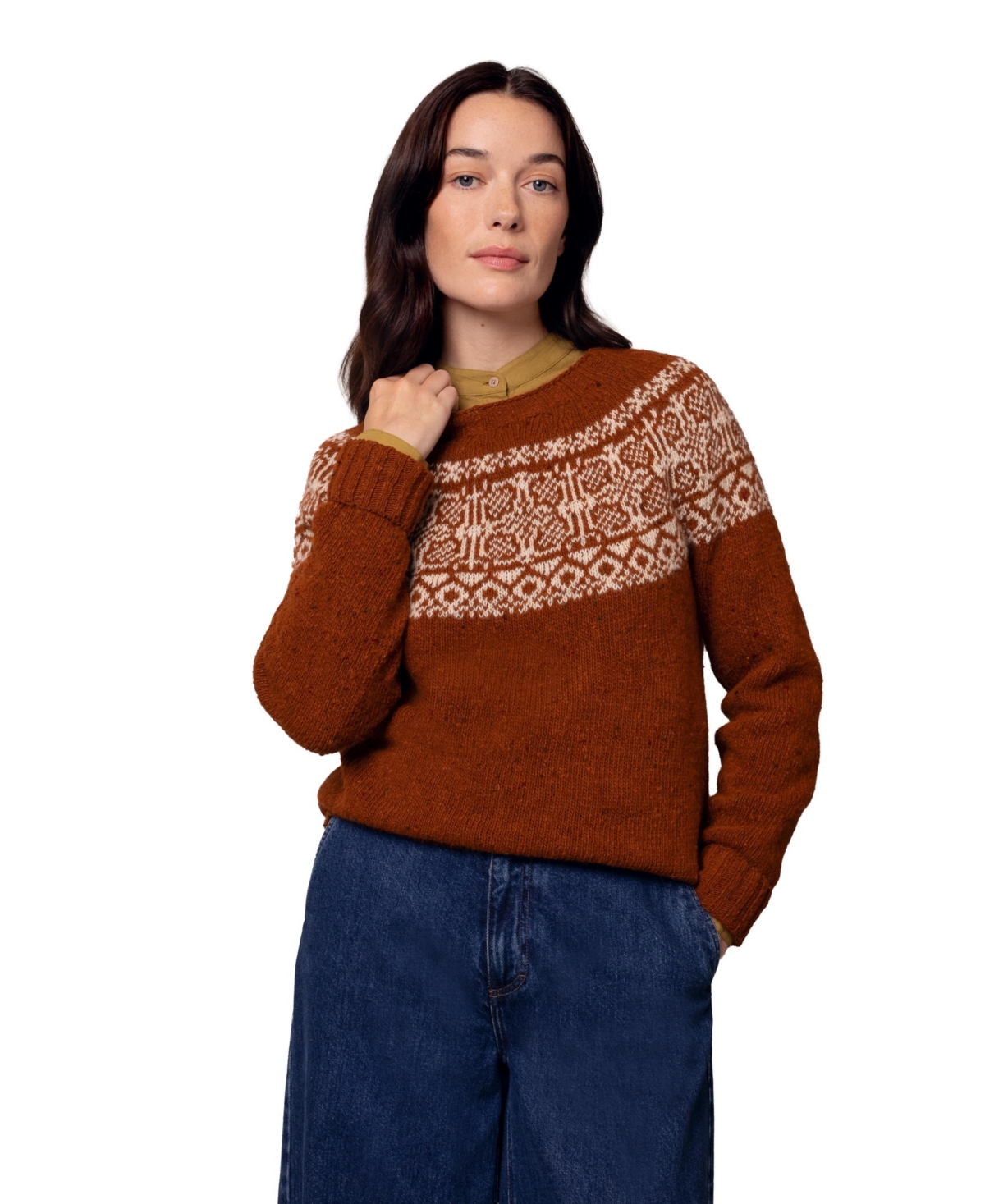 Click here for Celtic & Co. Womens Donegal Fair Isle Yoke Sweater... prices