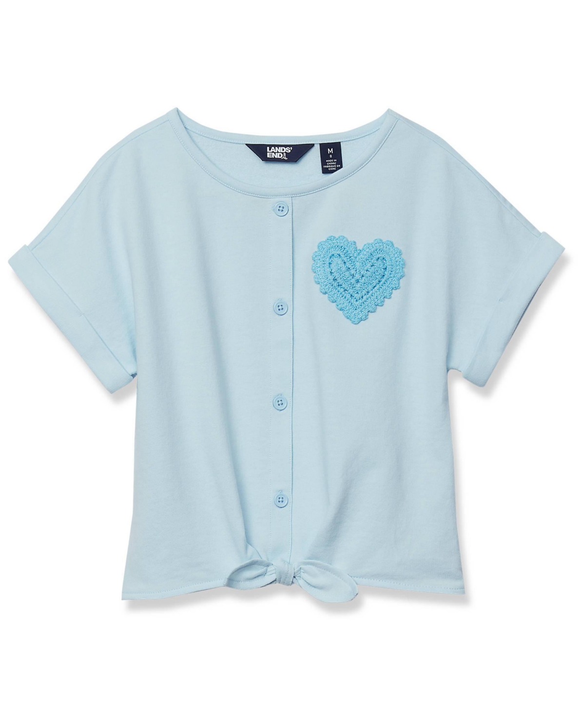 Lands End Girl Child Slouchy Button Front Terry Knit Top - Nantucket blue