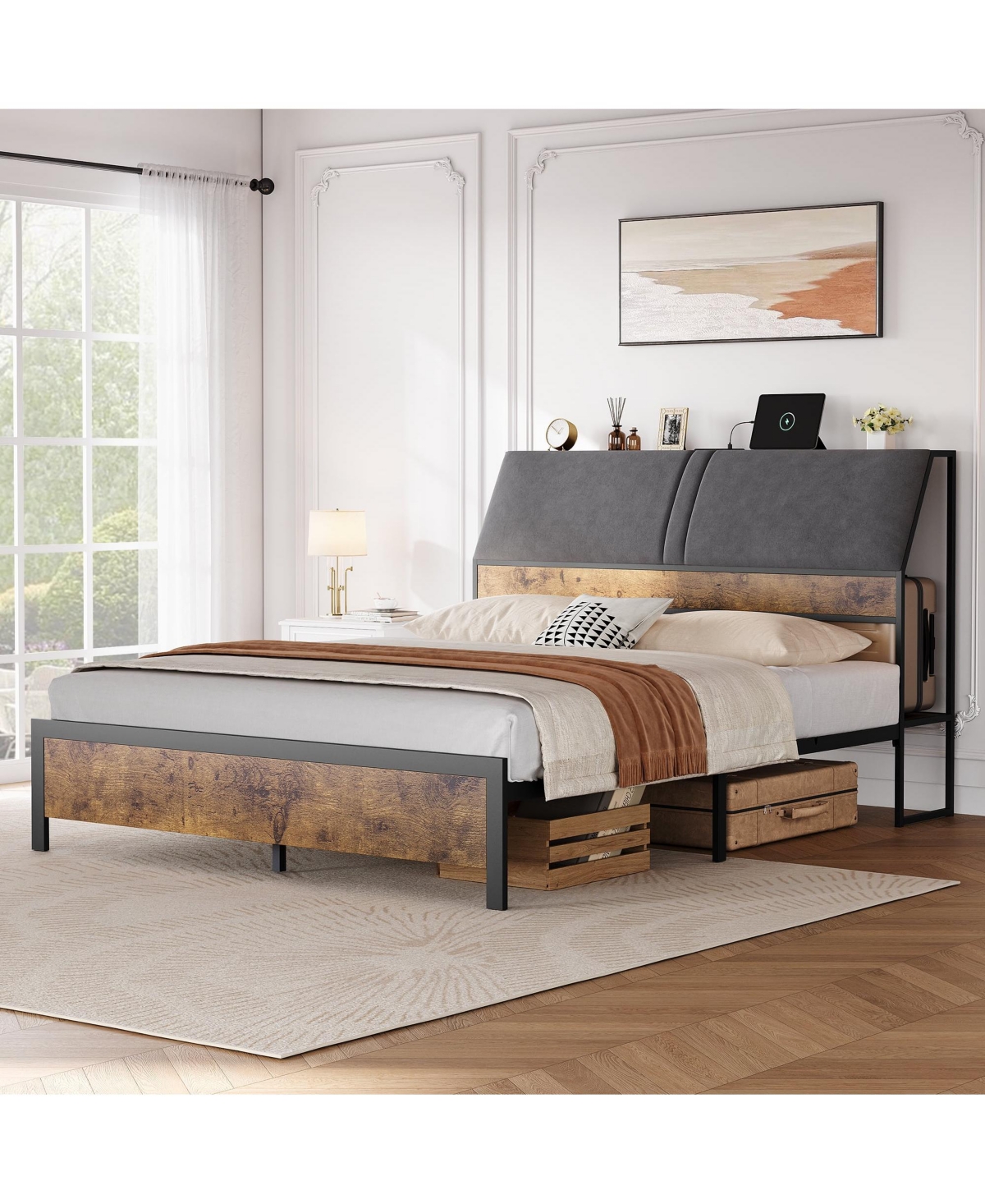 Click here for Gaomon Bed Frame with Upholstered Headboard & Char... prices