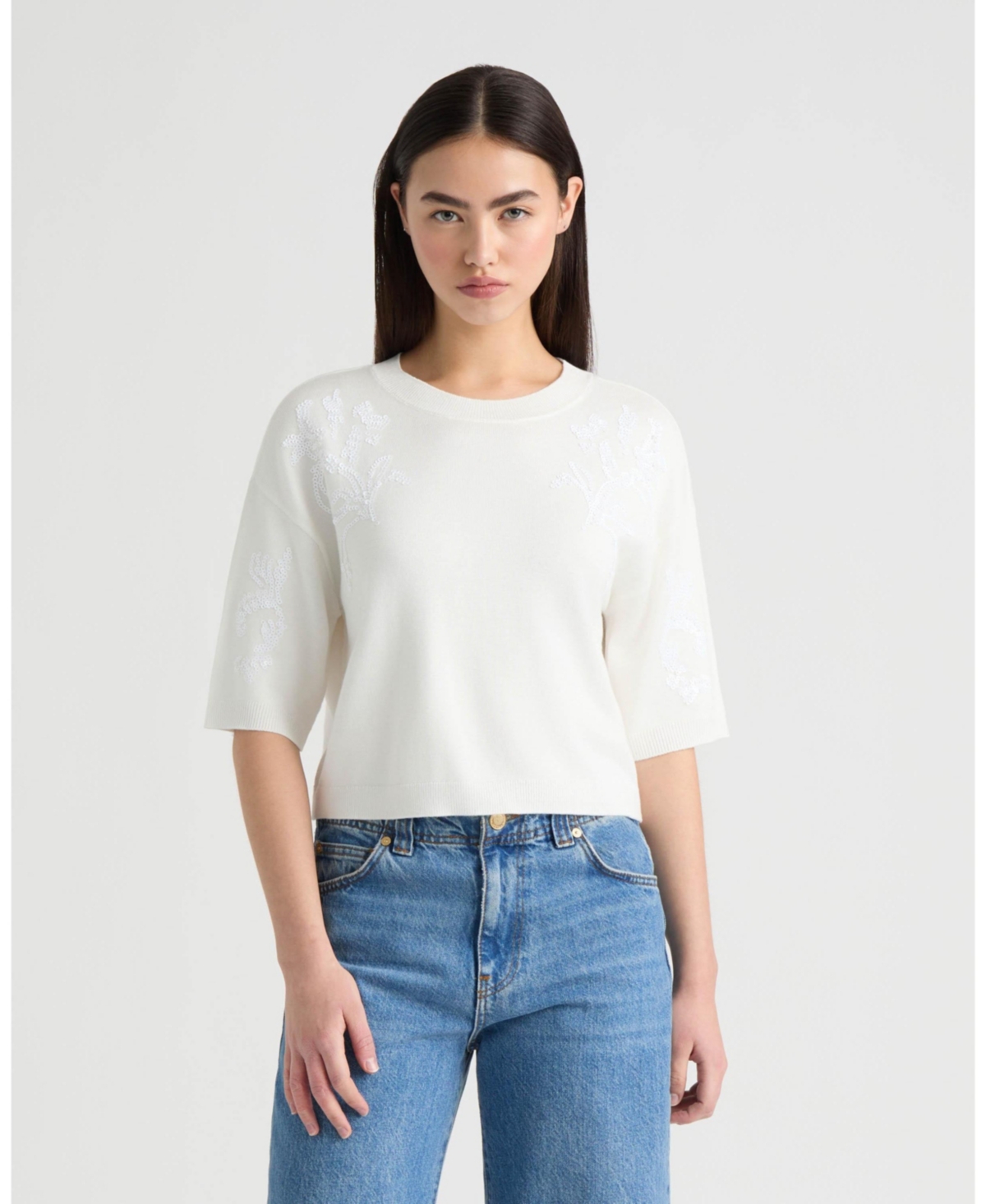 Click here for Nvlt Womens Sequined Short Sleeve Sweater - Marshm... prices