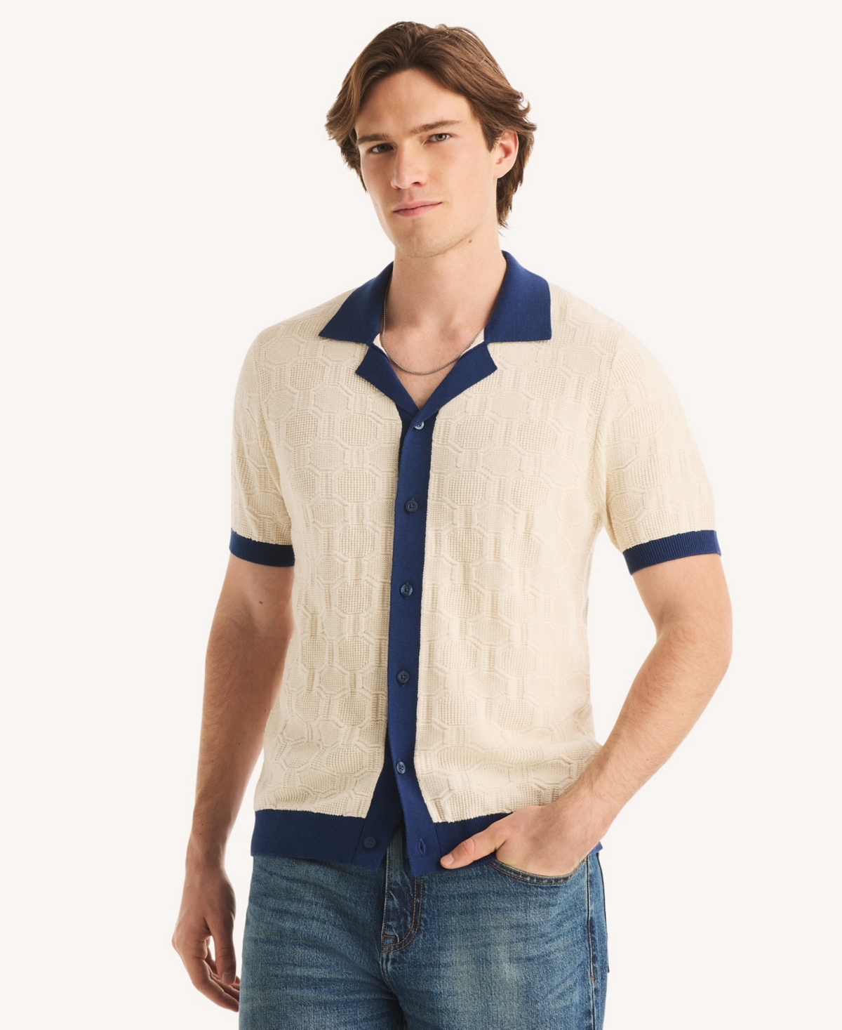 Click here for Nautica Mens Short-Sleeve Polo Sweater - Natural prices