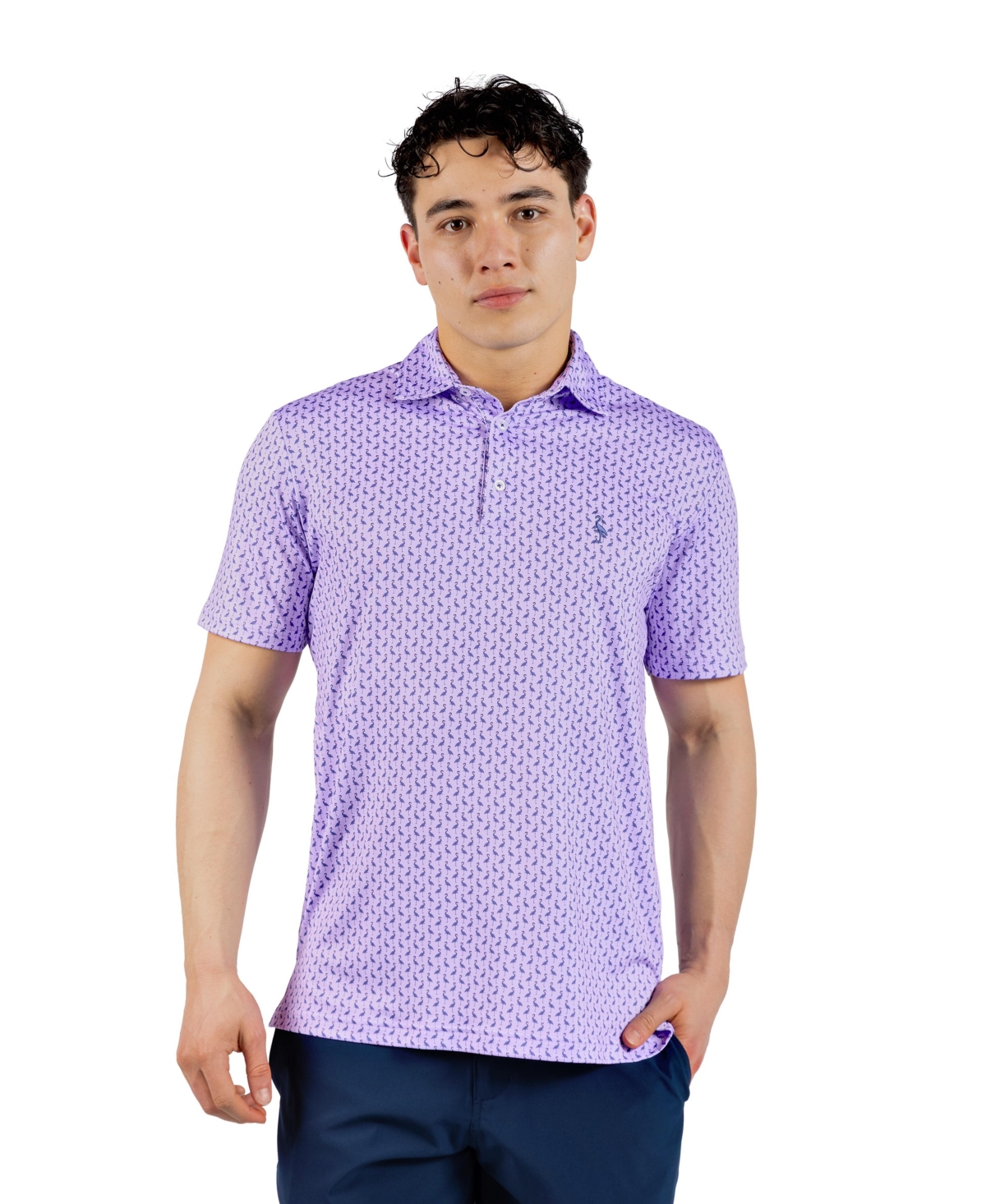 Click here for TailorByrd Mens Printed Performance Polo - Lilac prices