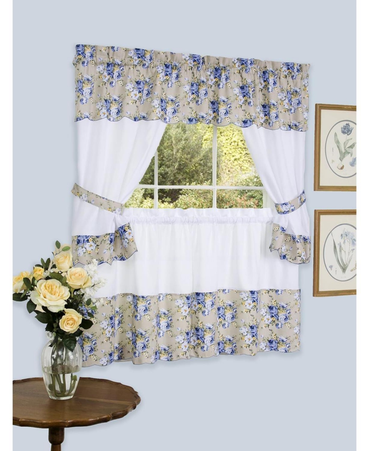 Click here for Kate Aurora 5 Piece Blue and White Floral Cafe Rod... prices