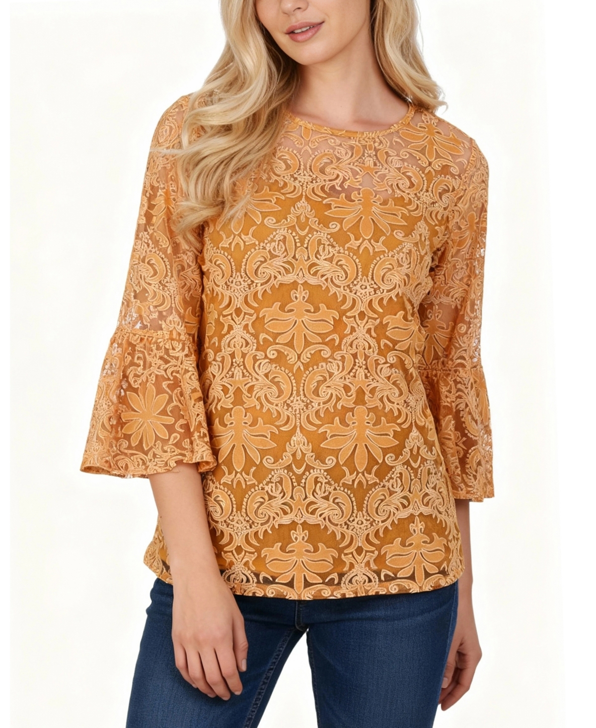 Womens Bell Sleeve Blouse and Solid Camisole - Gold Starthrone