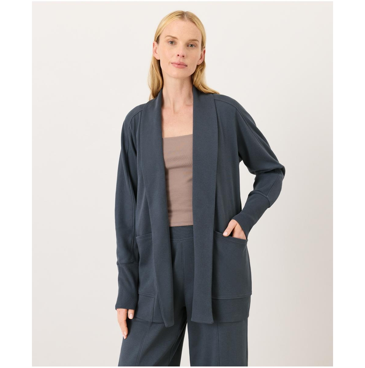 Click here for Pact Womens Airplane Wrap Cardigan - Steel blue prices