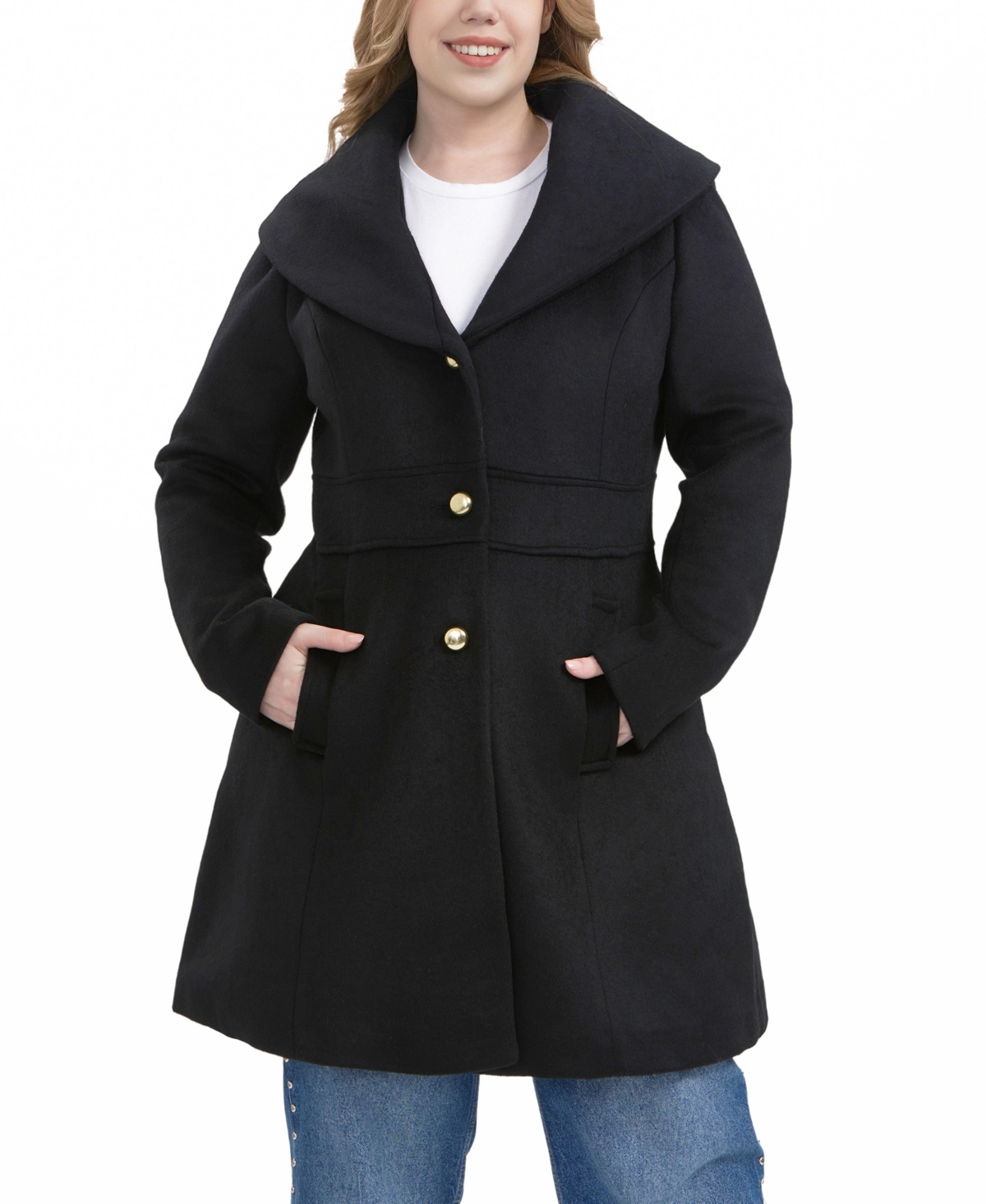 Click here for Bgsd Plus Size Fit & Flare Wool Blend Coat - Black prices