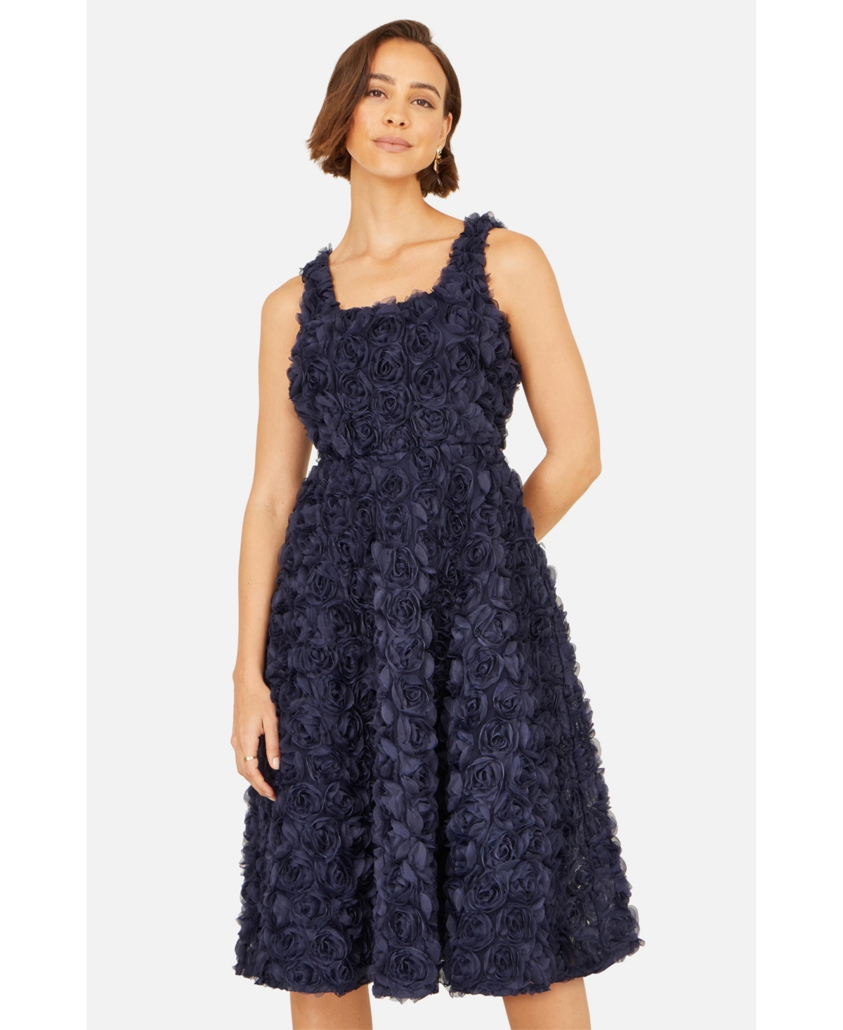 Click here for Yumi Womens Applique Floral Skater Dress - Navy prices