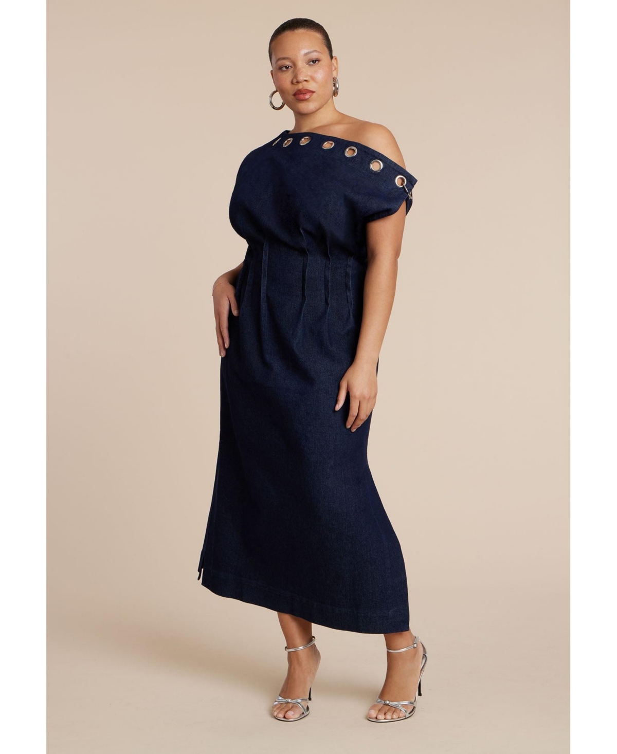 Click here for Eloquii Womens Grommet Detail Denim Dress - Dark w... prices