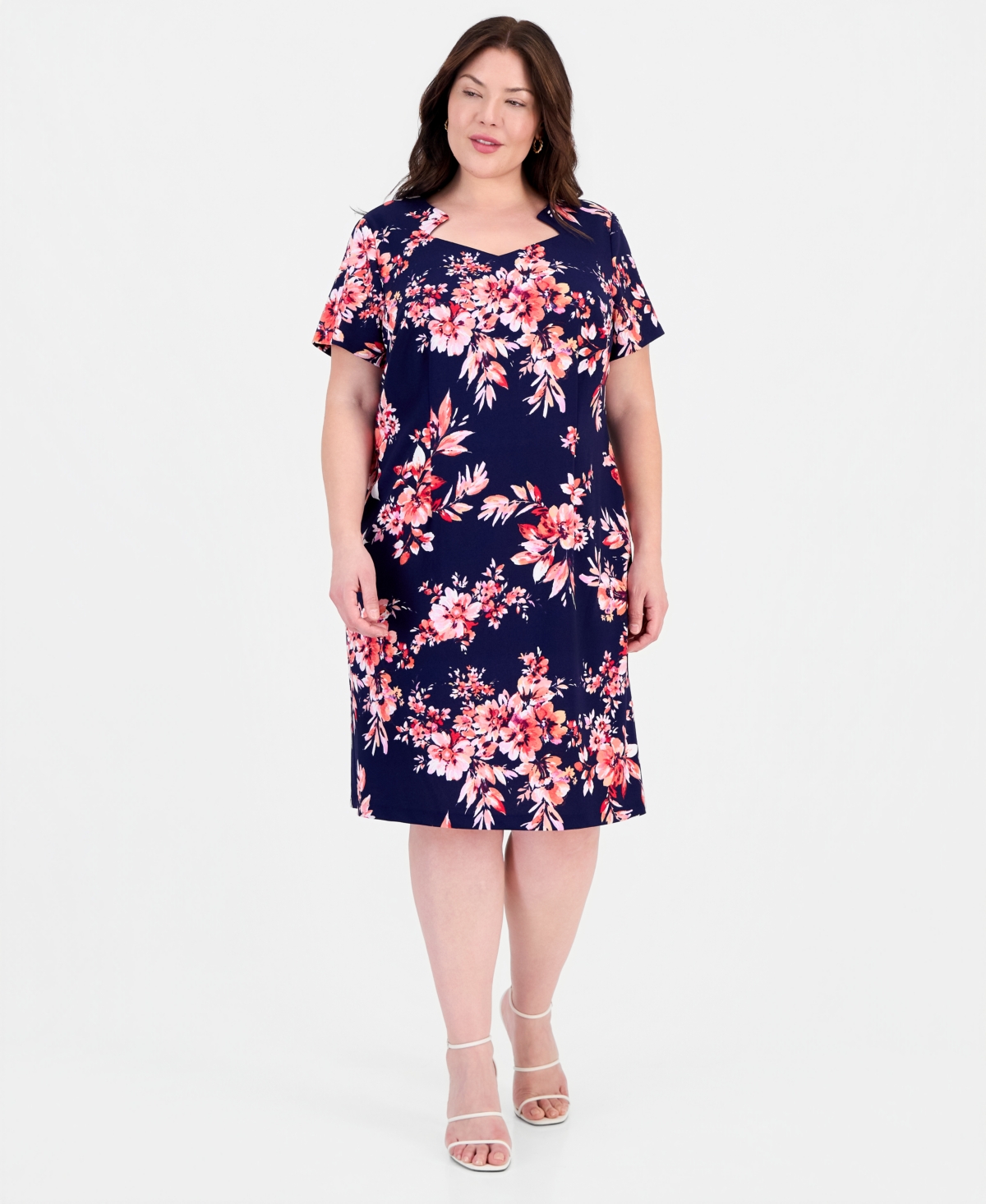 Click here for Connected Plus Size Printed Cutout-Neck Sheath Dre... prices