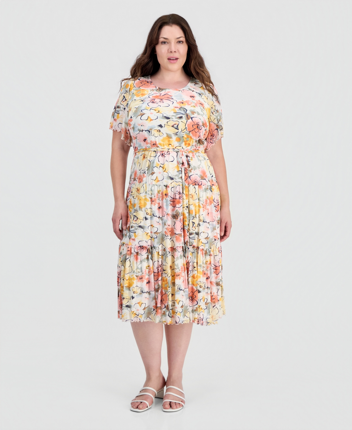 Click here for Sandra Darren Plus Size Tiered Flutter-Sleeve Dres... prices