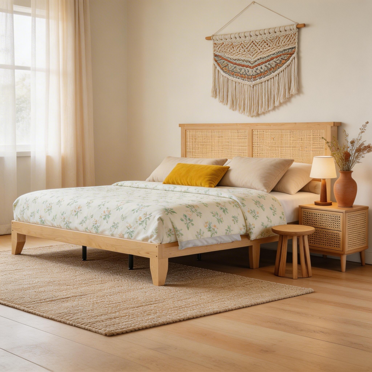 Click here for Gaomon Boho Bed Frame  Rattan Headboard Bed Frame... prices