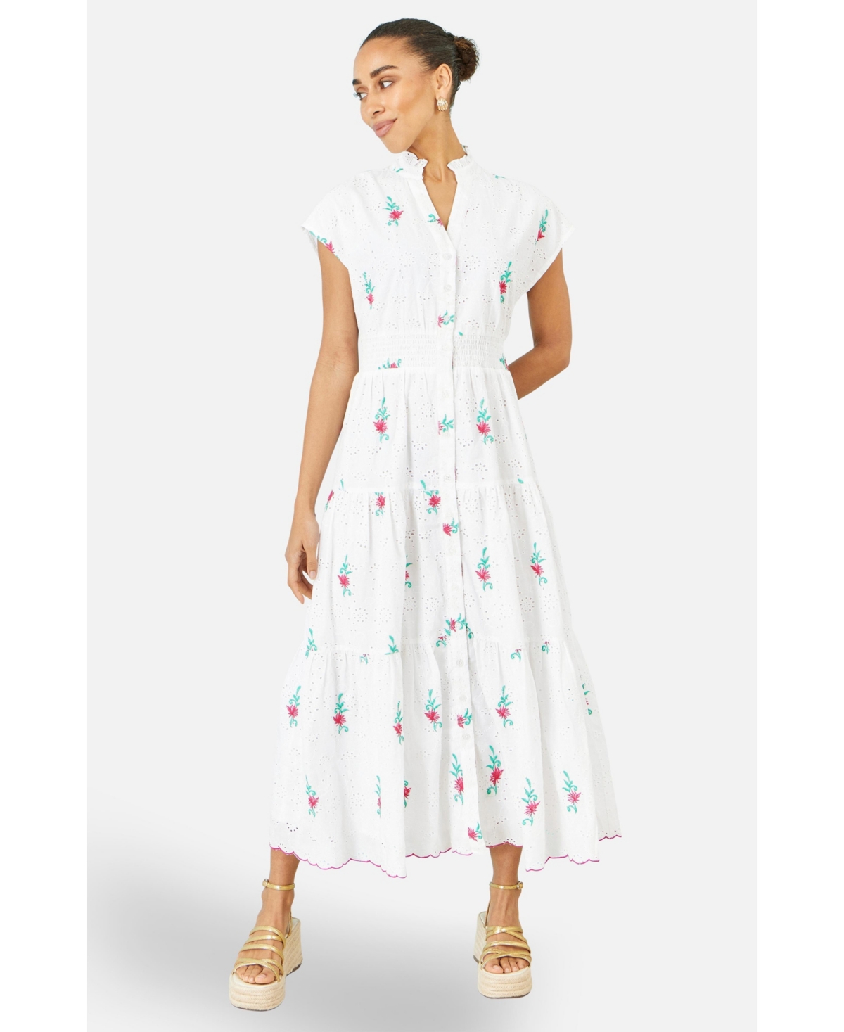 Click here for Yumi Womens Broderie Anglaise Embroidered Midi Dre... prices