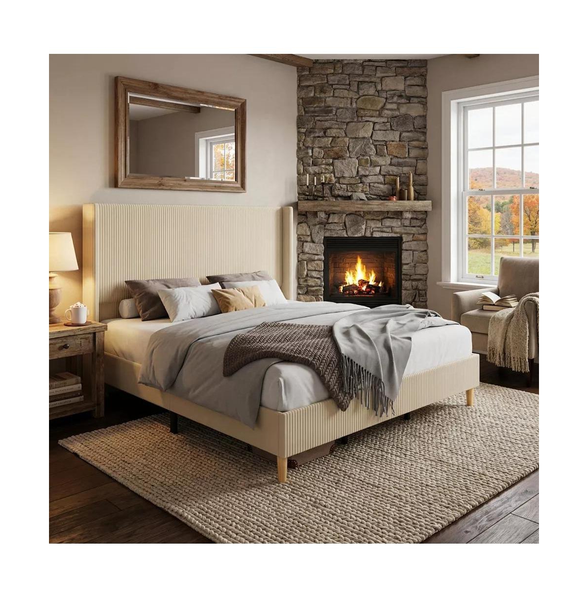 Click here for gaomon Corduroy Upholstered Wingback Bed Frame &#x... prices