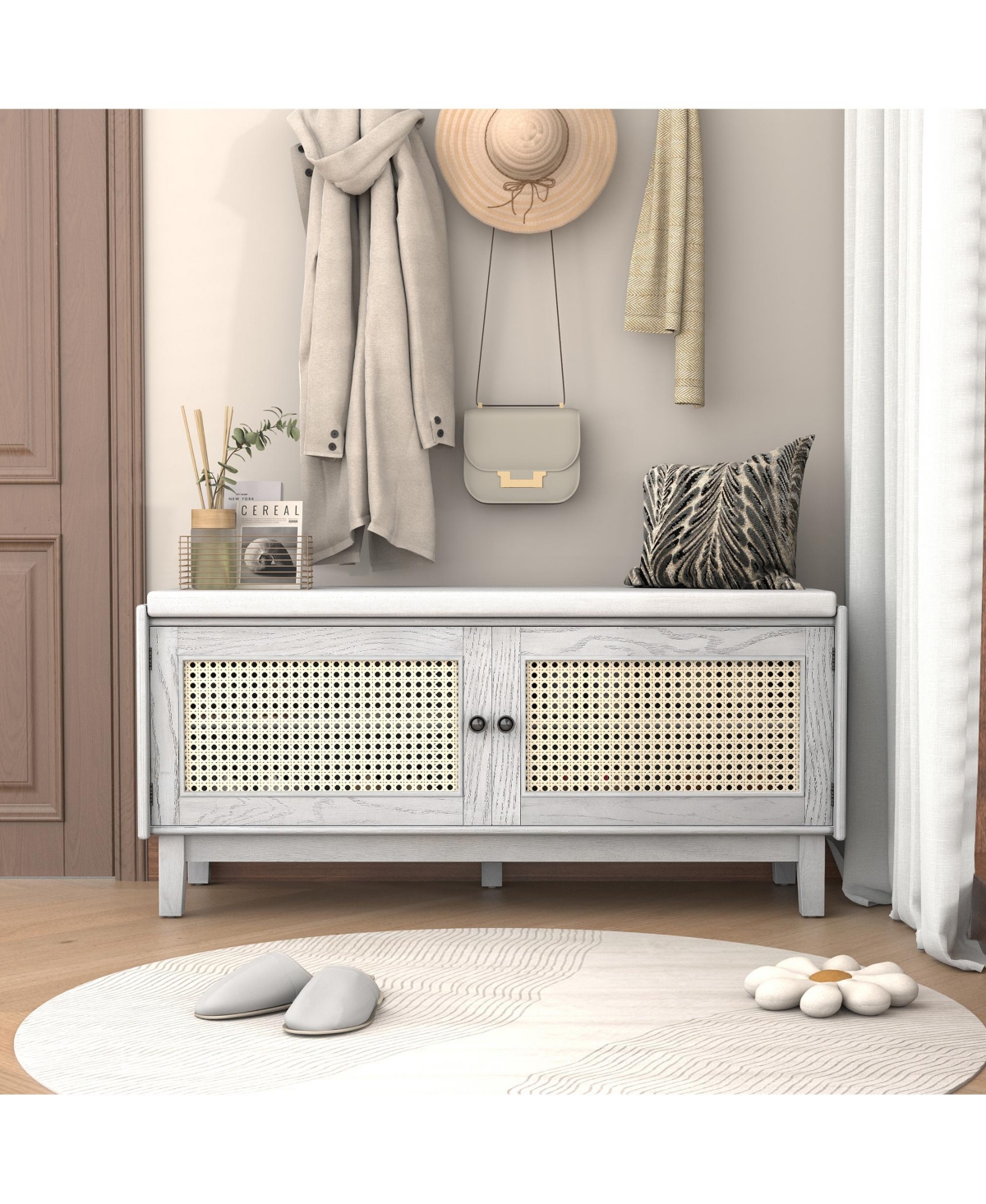 Click here for Rainsken Rattan Shoe Storage Bench  Wooden Shoe Or... prices