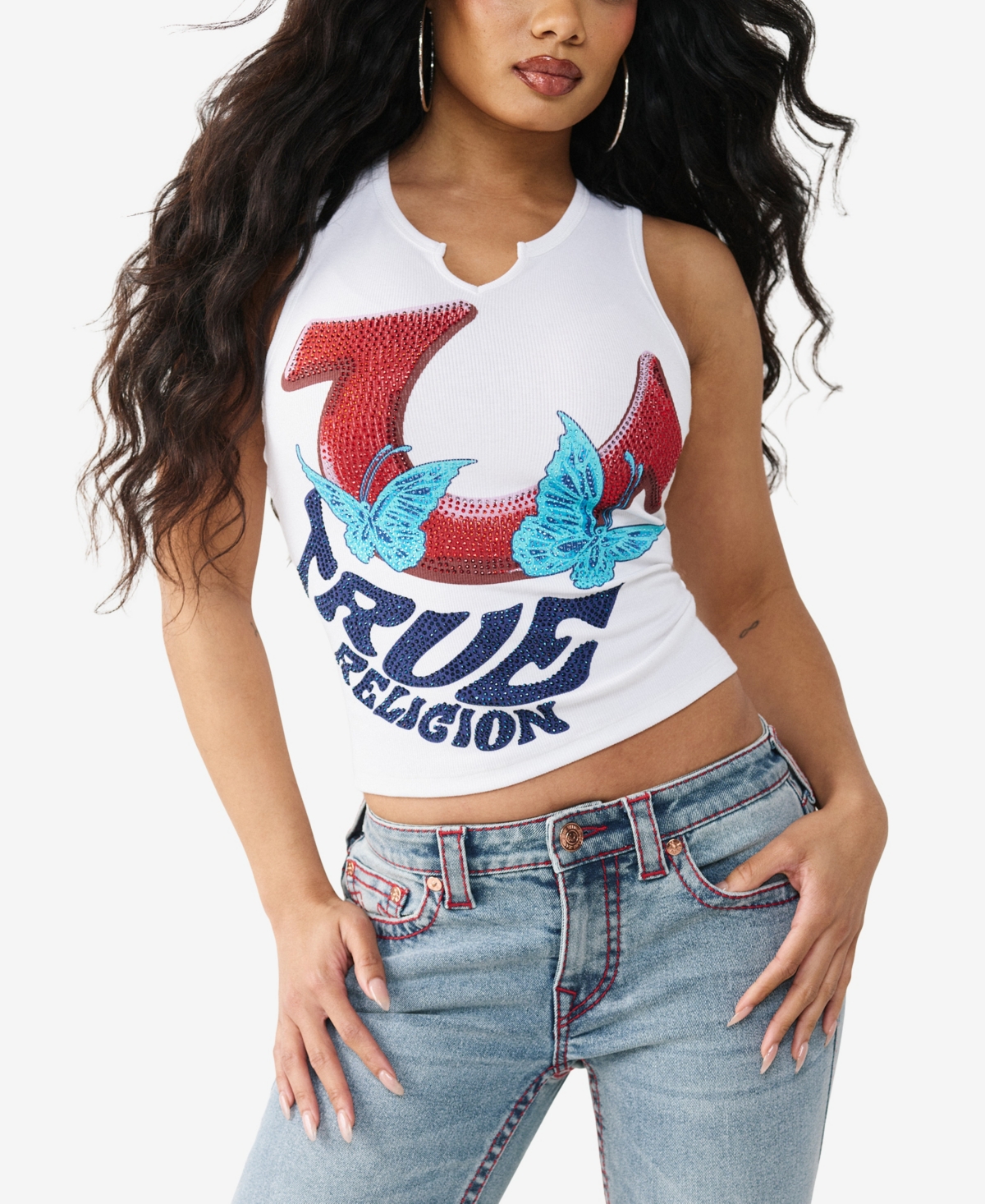 Click here for True Religion Womens Crystal V-Notch Racer Tank -... prices