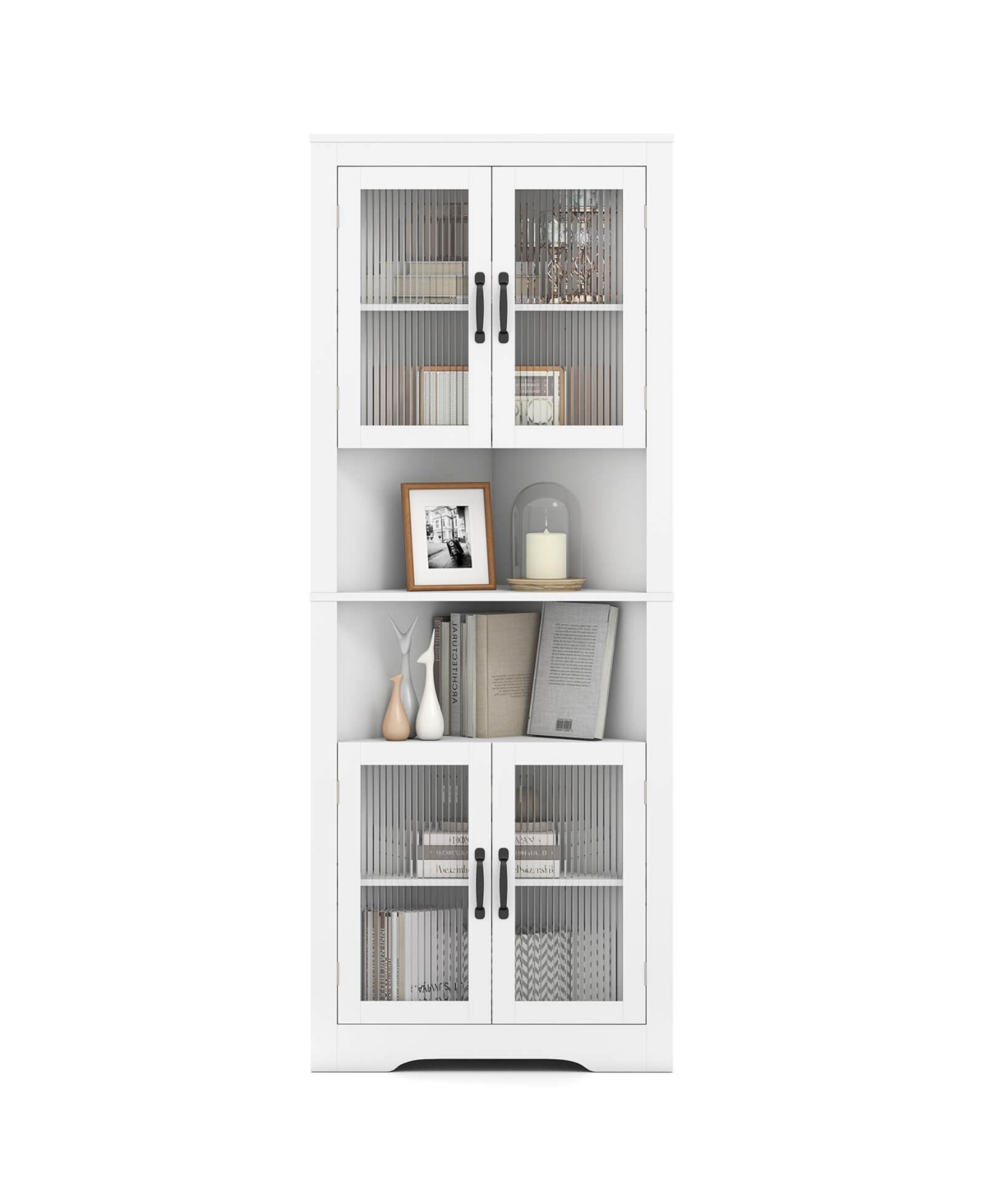 Click here for 67" Tall Corner Hutch with 4 Fluted Glass Doo... prices