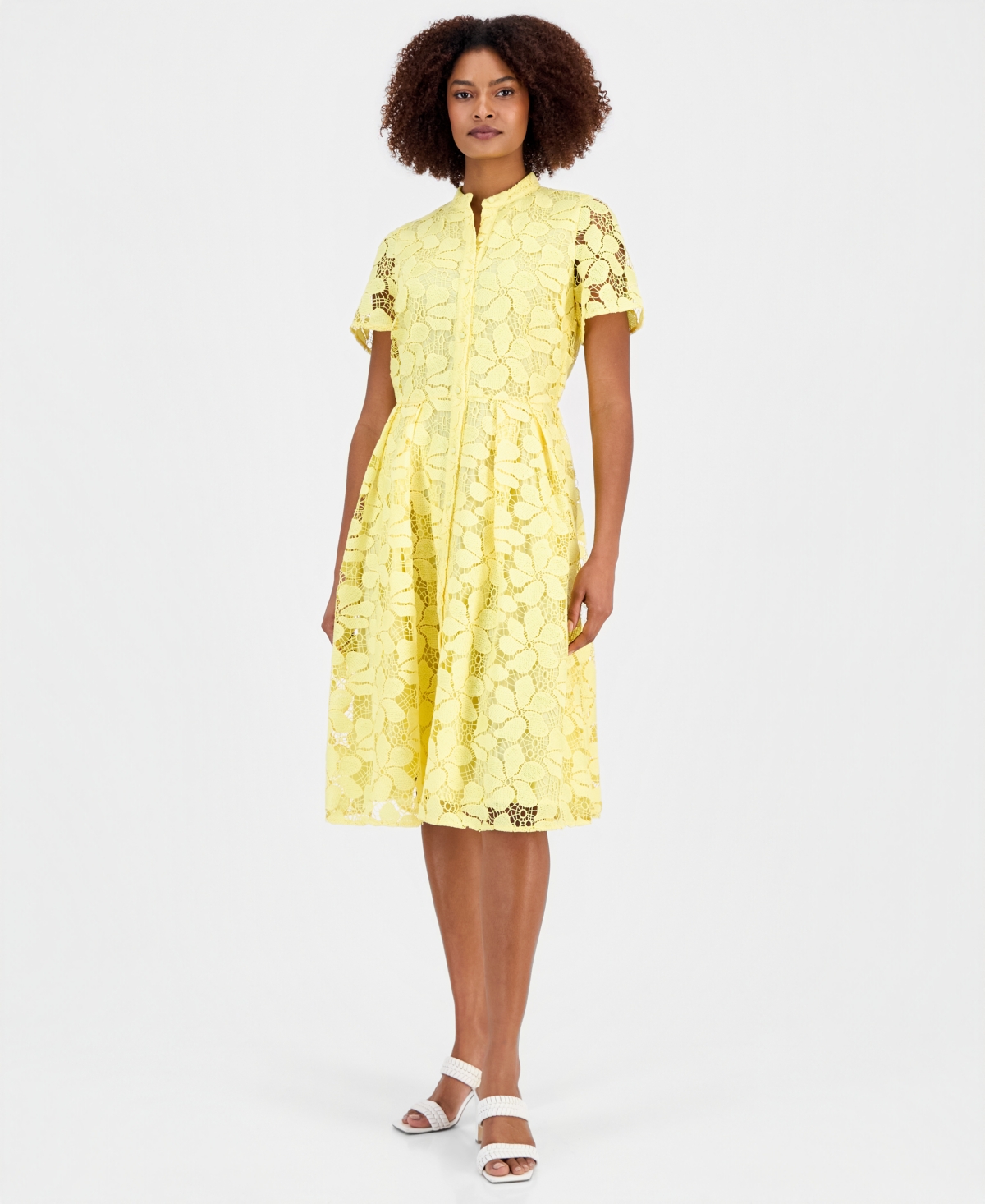 Click here for T Tahari Womens Lace Button-Front Short-Sleeve Dre... prices