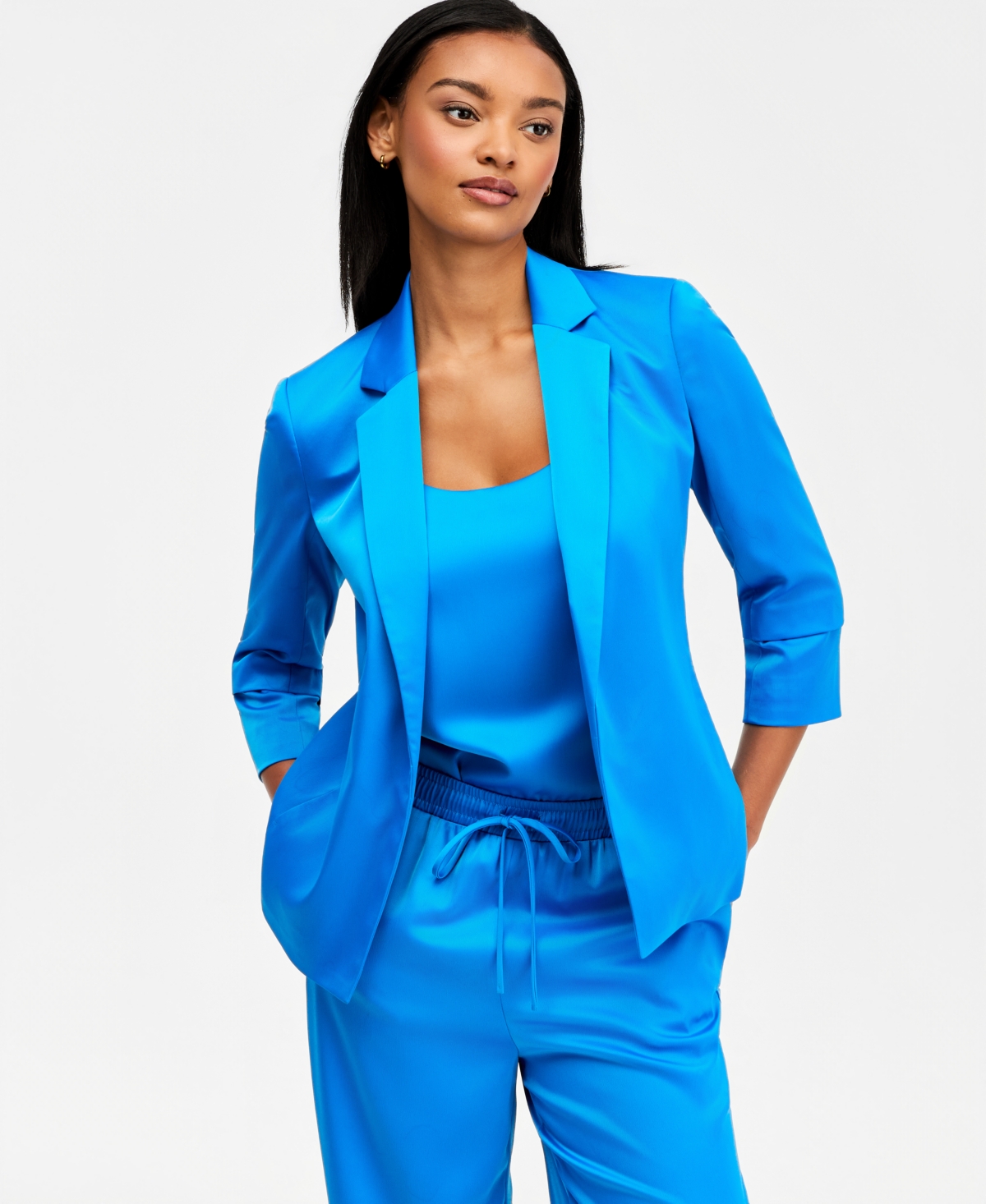 Click here for Bar Iii Womens Satin Open-Front Jacket  Macys Excl... prices