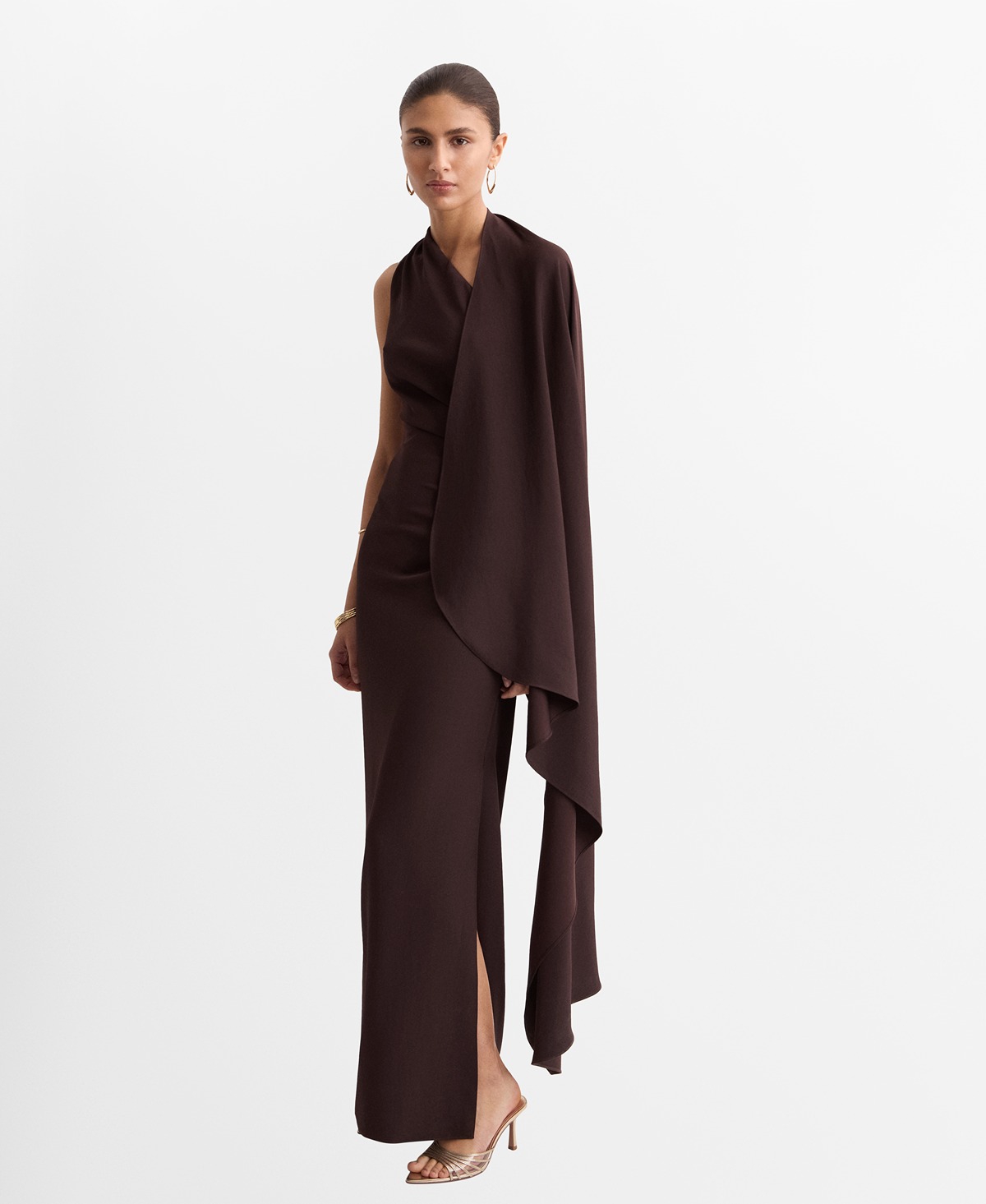 Click here for Mango Womens Asymmetrical Scarf Dress - Chocolate prices