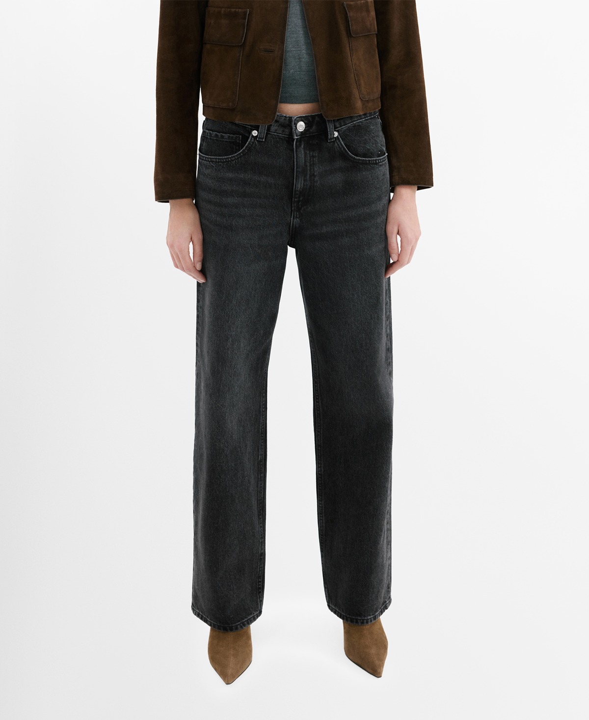 Click here for Mango Womens Straight Low-Waist Jeans - Black Deni... prices