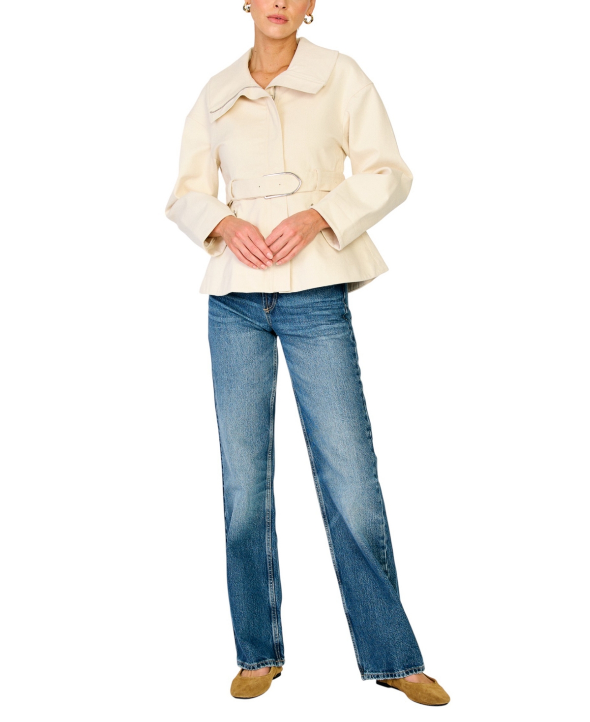 Click here for Line & Dot Womens Russo Belted Zip-Up Jacket - Ecr... prices