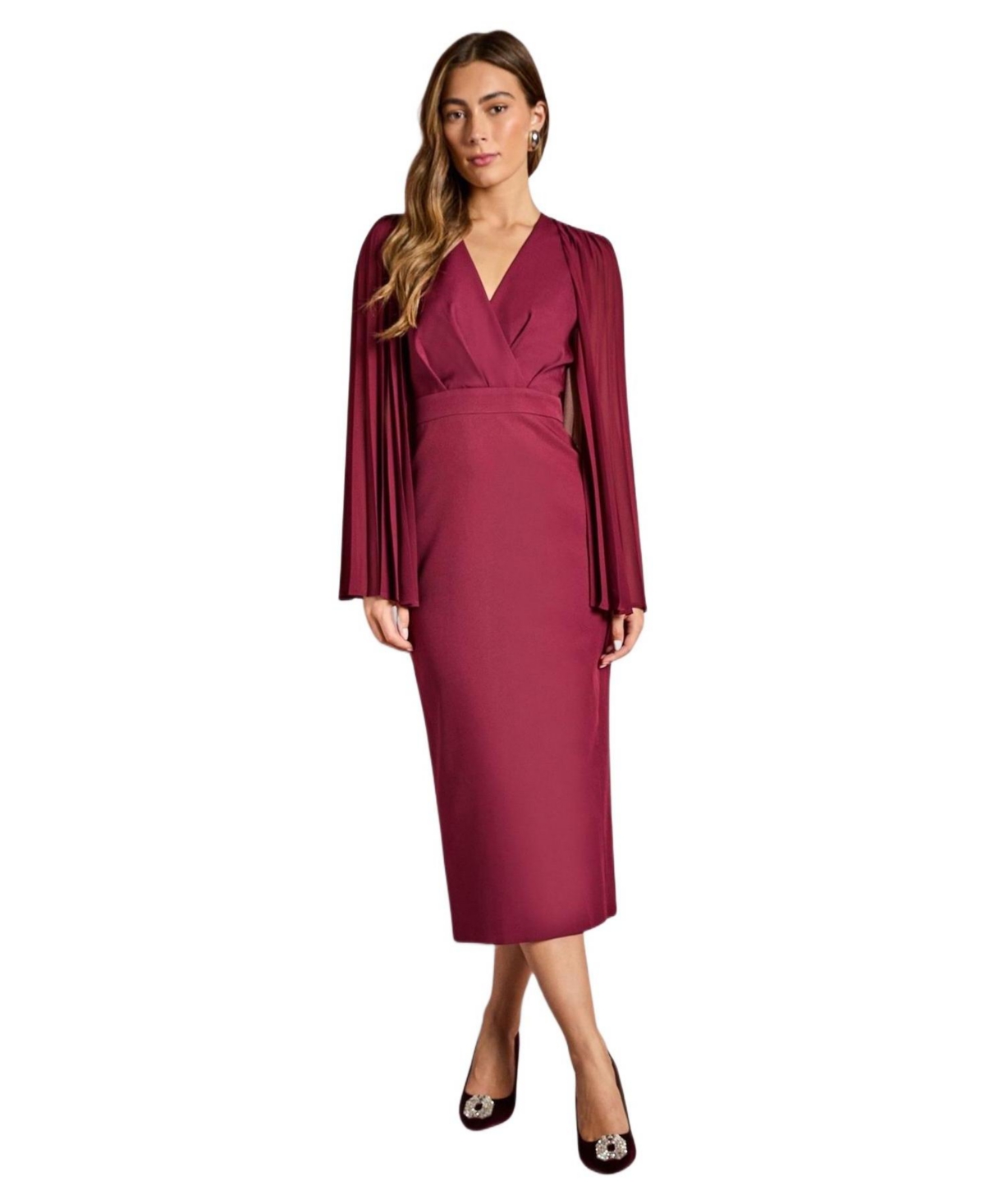 Click here for Coast Womens Cape Sleeve Pencil Midi Dress - Berry prices