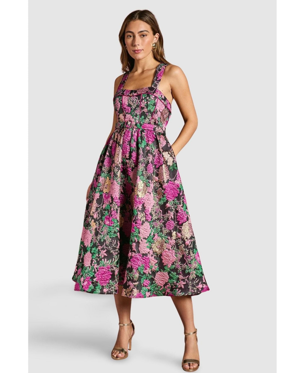 Click here for Coast Womens Corset Jacquard Midi Dress - Pink prices