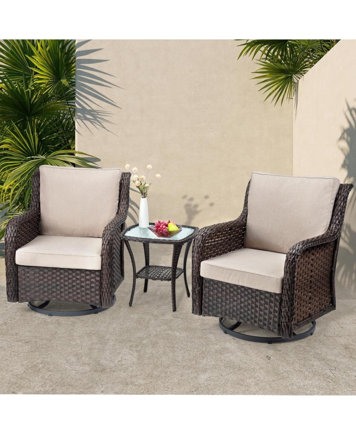 Click here for gaomon Swivel Wicker Glider Patio Chairs  3 Piece... prices