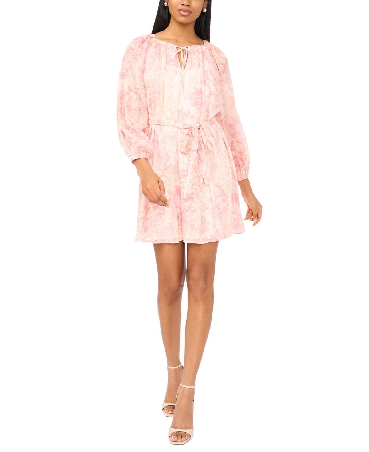 Click here for Msk Petite Printed Long-Sleeve Round Neck Dress -... prices