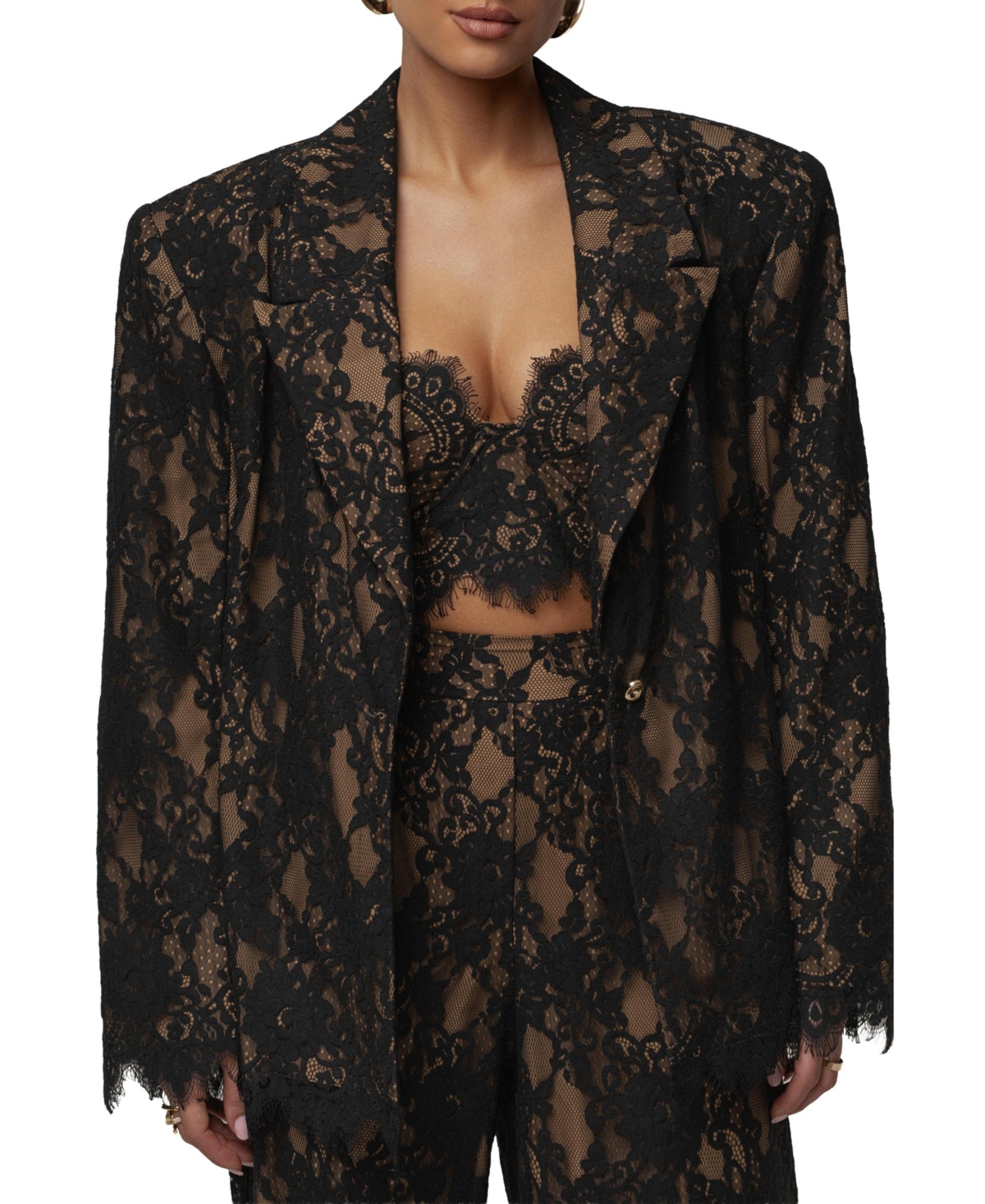 Click here for Jluxlabel Womens Lace and Desire Blazer - Black prices