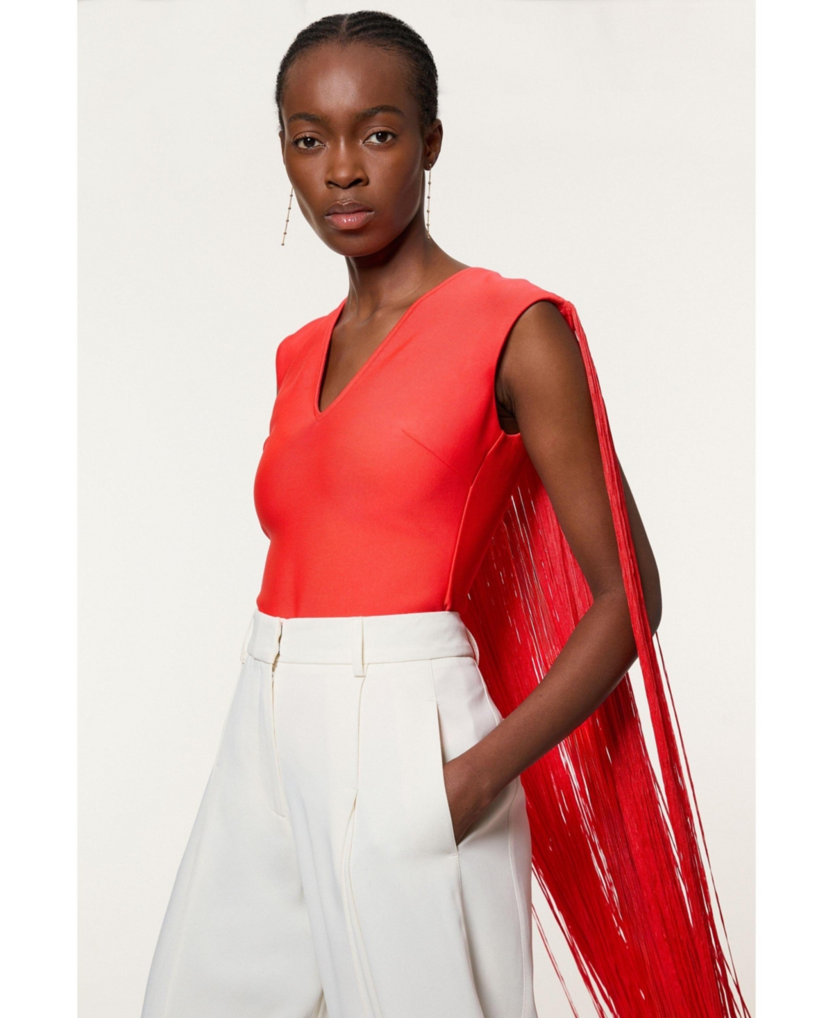 Click here for Karen Millen Womens Bandage Knit Long Tassel Cape... prices