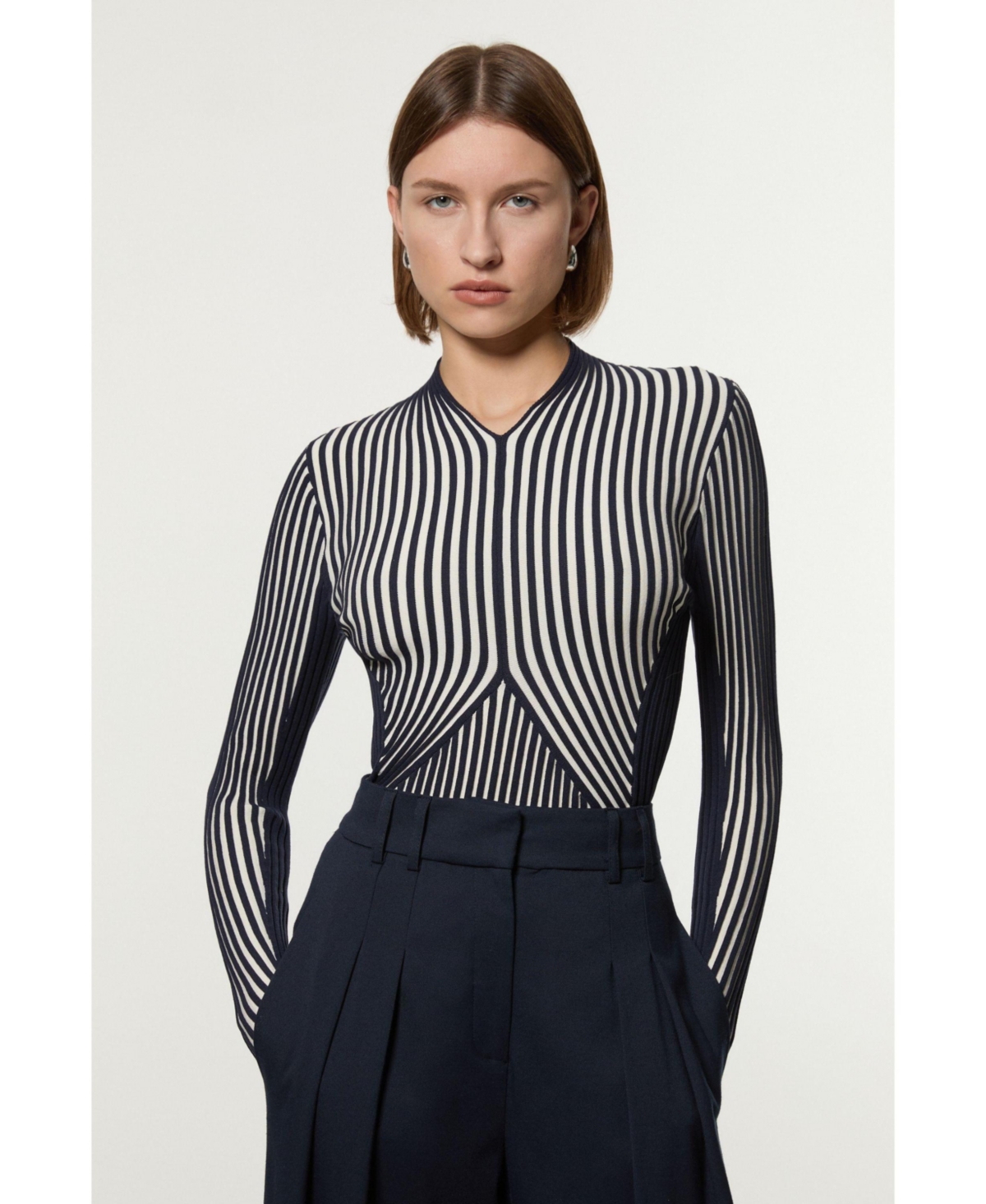 Click here for Karen Millen Womens Sculpted Knitted Top - Navy prices