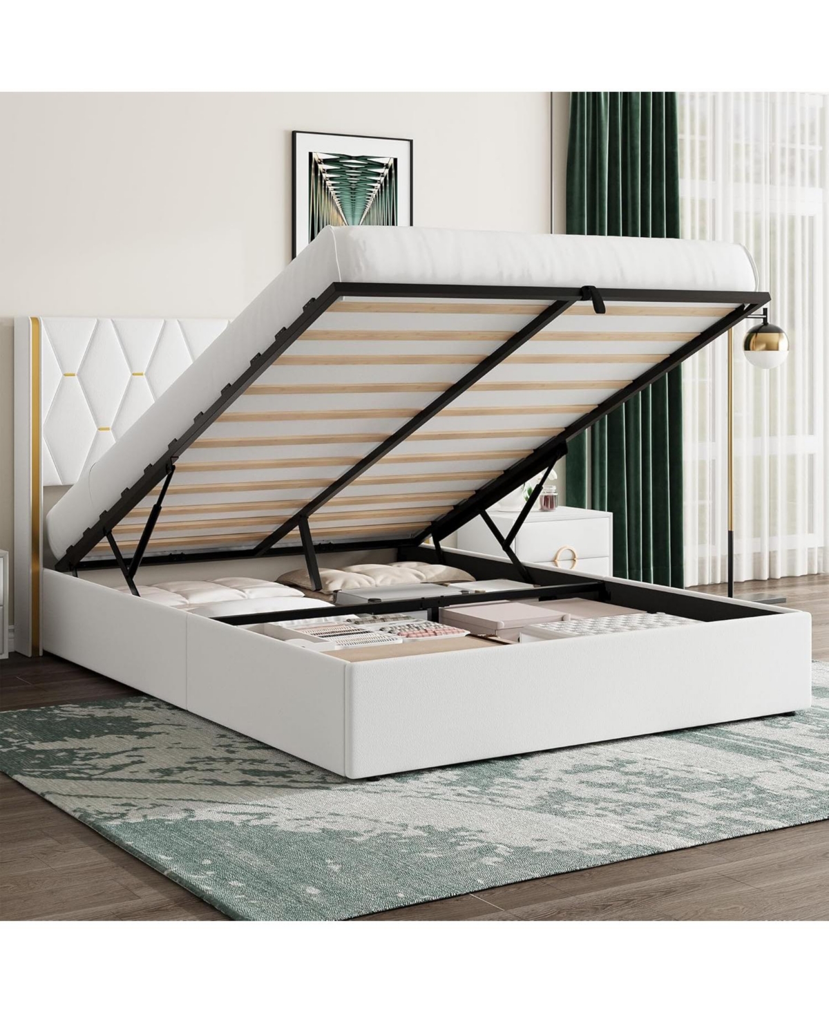 Click here for gaomon Lift Up Storage Bed Frame with Gold Wingbac... prices