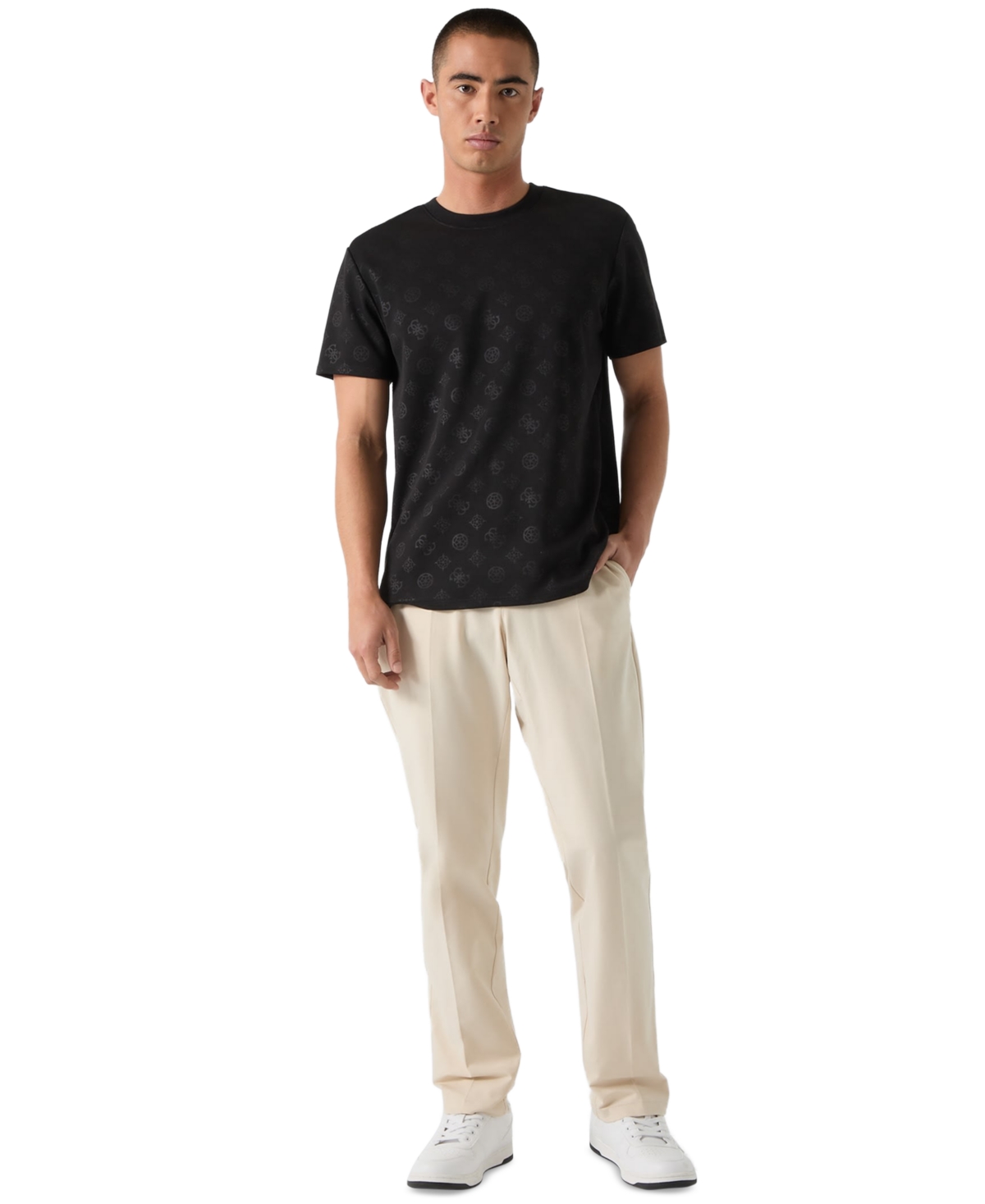 Click here for Guess Mens Nico Embossed Knit T-Shirt - JET BLACK prices