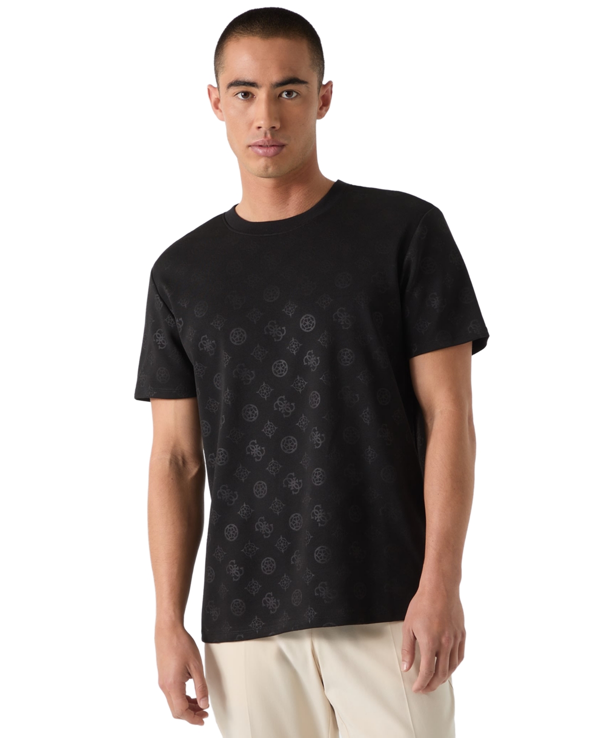 Click here for Guess Mens Nico Embossed Knit T-Shirt - Jet Black prices